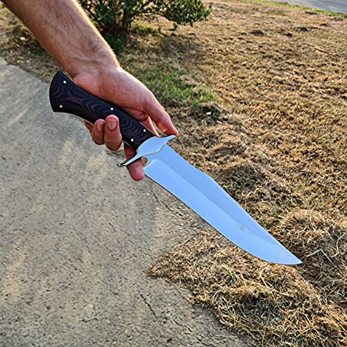 Vetus Tiger Bowie Knife| Custom handmade Survival Knife| 12C27 Stainless Steel Hunting Knife Full Tang Fixed Blade Tactical Bowie knife with Engraved Leather Sheath and Gift Box