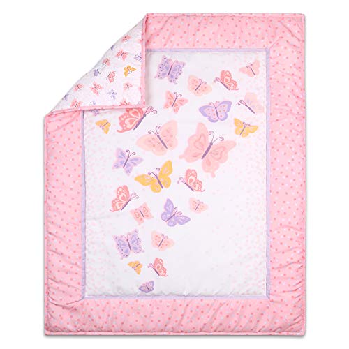The Peanutshell Butterfly Crib Bedding Set for Baby Girls | 3 Piece Nursery Set | Baby Quilt, Crib Sheet, and Dust Ruffle
