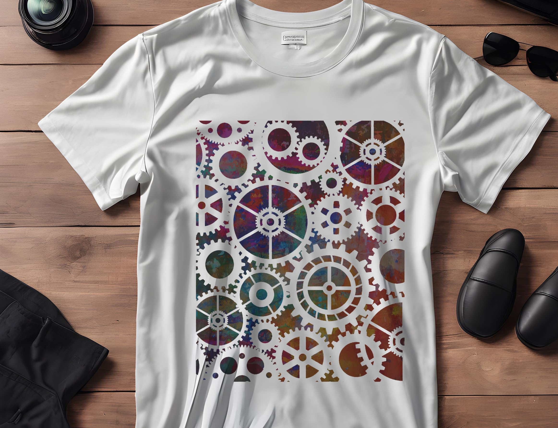 Steampunk Gears Cogs Pattern Stencil Template Reusable for Painting on Walls, Wood, Arts and Crafts (998) - 8.5 x 11 Inches