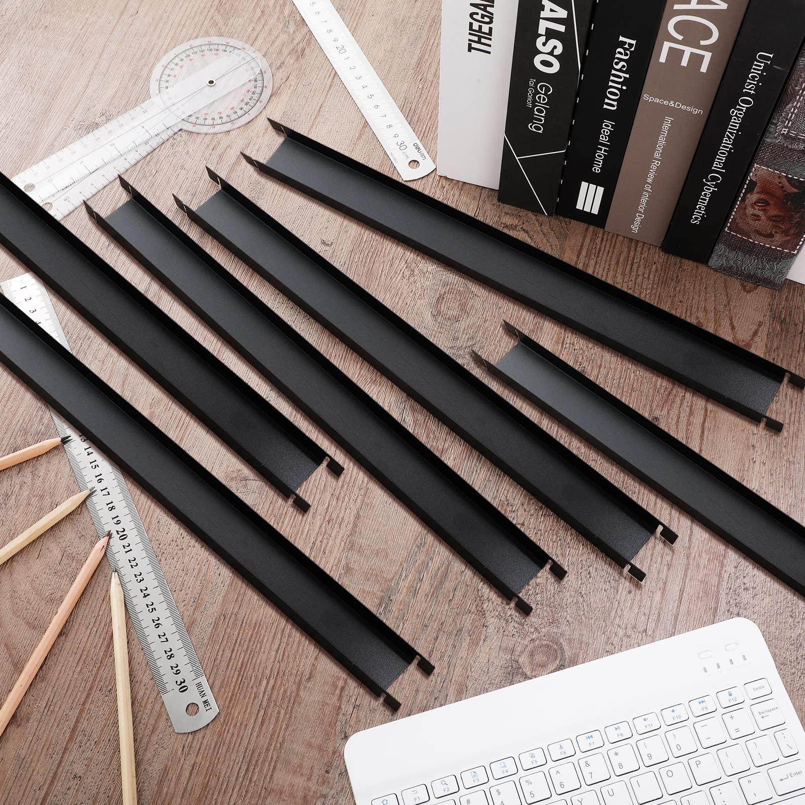 Peryiter Front to Back Rails Lateral Drawer Hanging File Bar Black File Cabinet Rails Stainless Steel File Cabinet Parts for Sides Letter Size File Folders Storage Organizer, 15.76'' Long(12 Pcs)