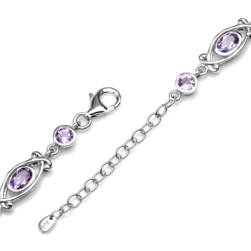Silvershake 4.37ct. Natural Amethyst White Gold Plated 925 Sterling Silver Victorian Style 6.5 to 8 Inch Adjustable Bracelet