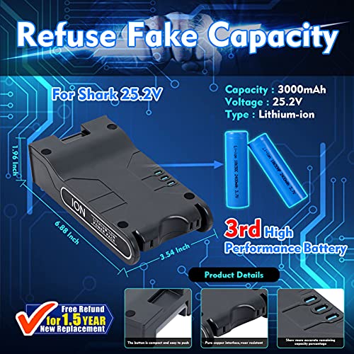 TenHutt 【Upgrade 3.0Ah 25.2V XBAT200 Lithium Replacement Battery for Shark ION Rocket ION Cordless Vacuums IONFlex ION Flex 2X Power Pack Battery