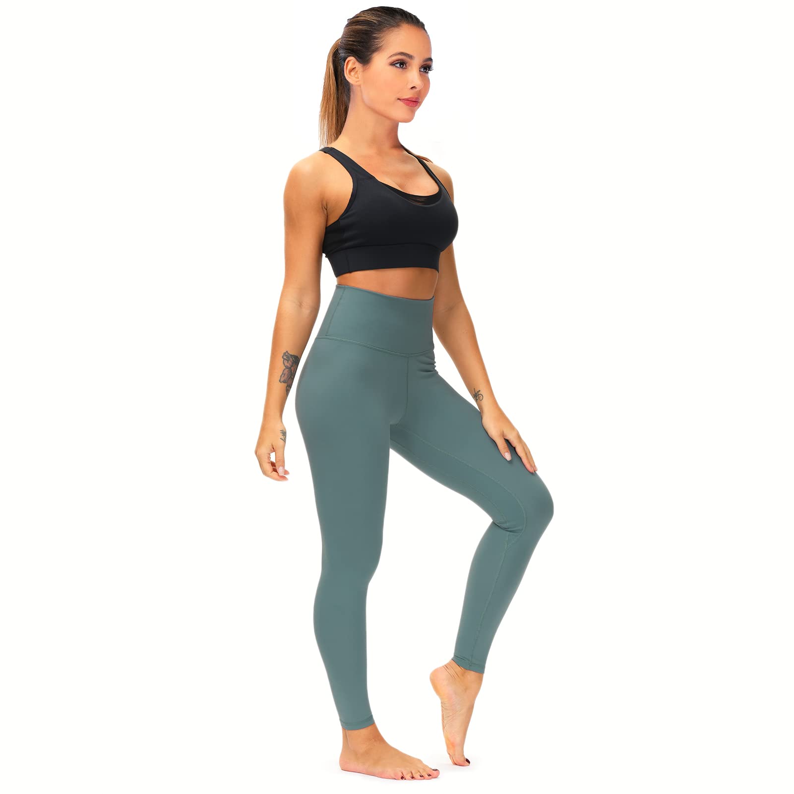 Women's High Waisted Yoga Leggings Workout Gym Tummy Control Athletic Butt Lift Compression Seamless Pants Pine Green XS