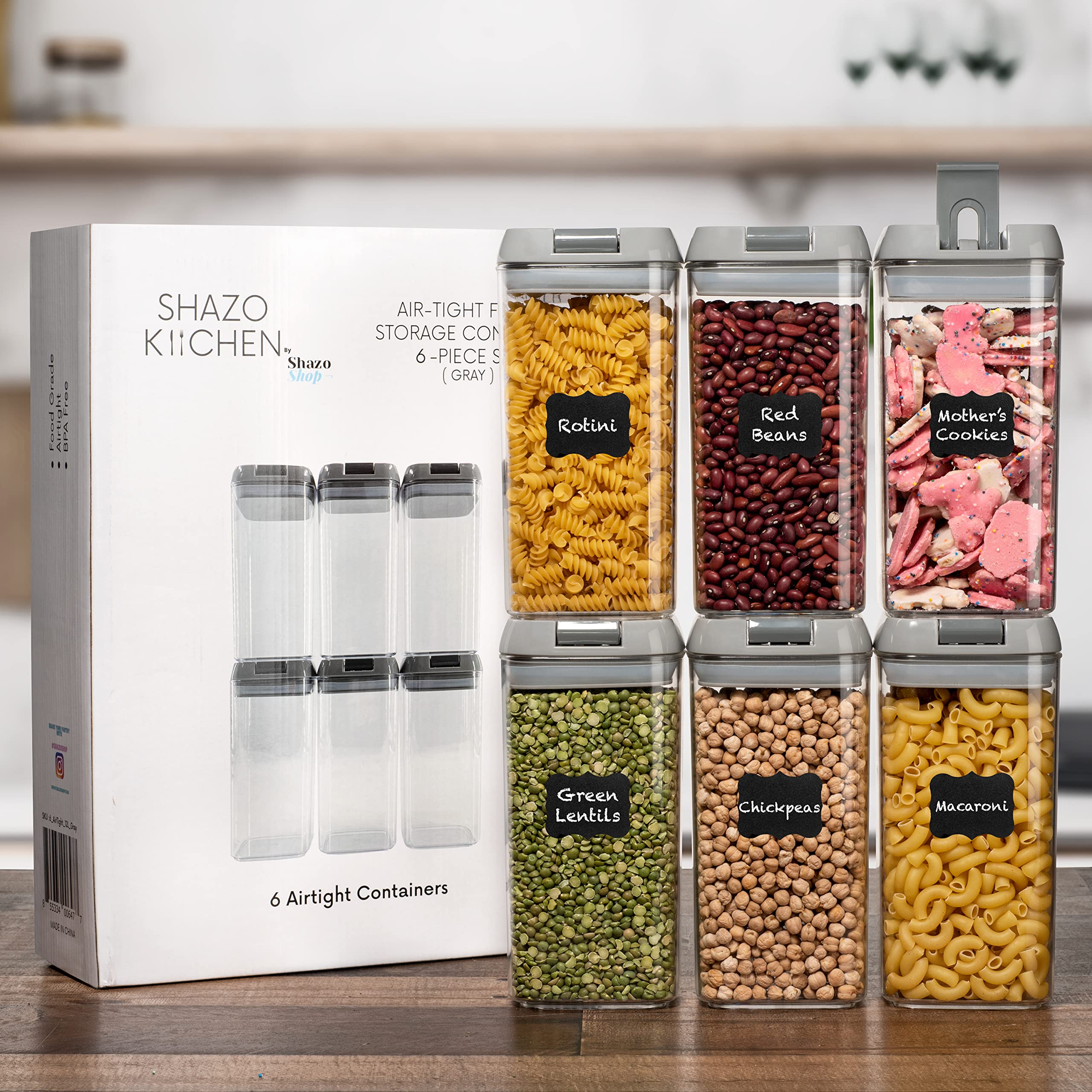 Shazo 6 PCs 1.2 Liter Airtight Food Storage Containers with Lids - BPA Free Plastic Cereal Containers with Easy Lock Lids for Kitchen Pantry Organization