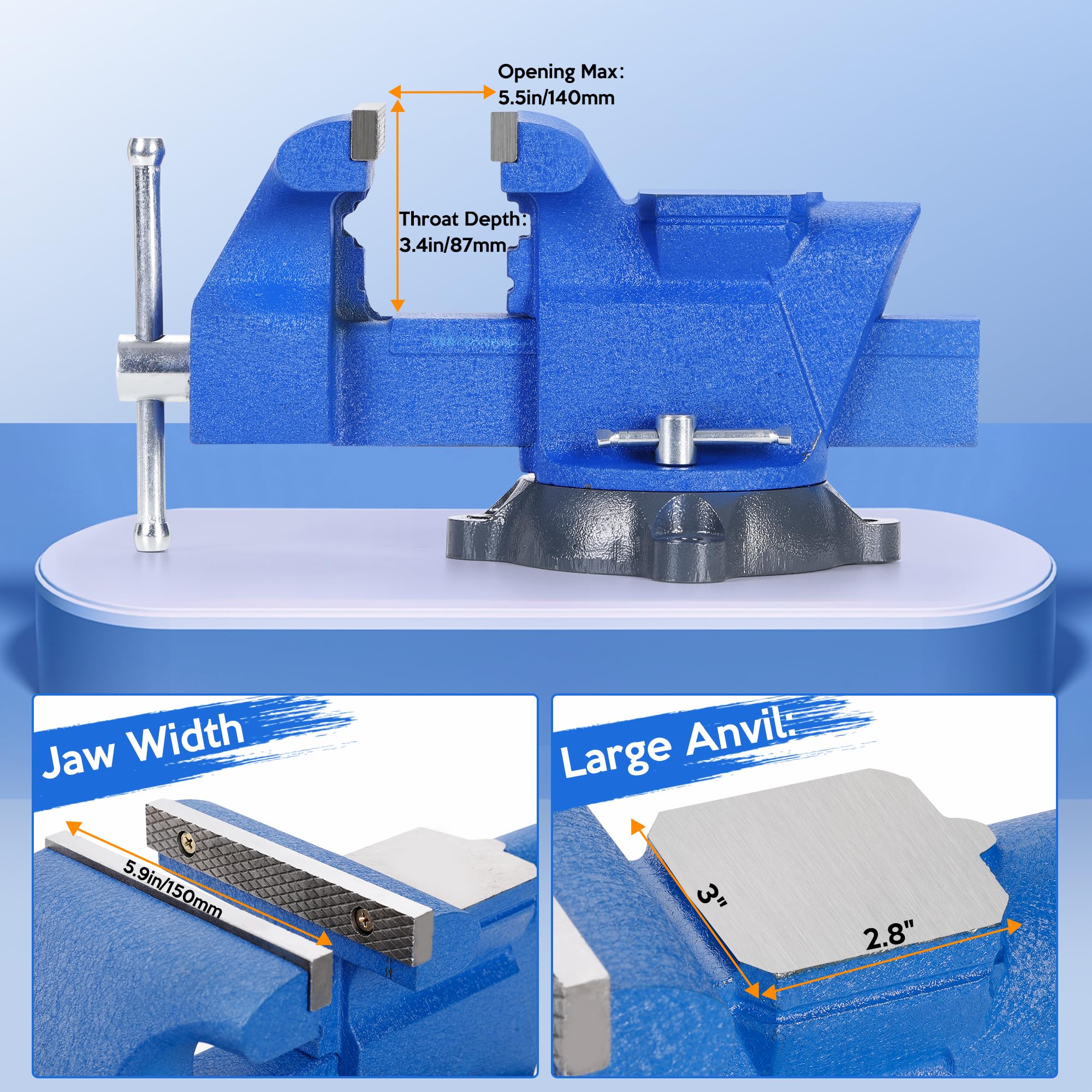 RENGUE Bench Vise, 6 inch Jaw Opening Vice for Workbench Utility Combination Pipe Home Vise 360-Degree Swivel Workbench Vise for Drilling, Pipe Cutting