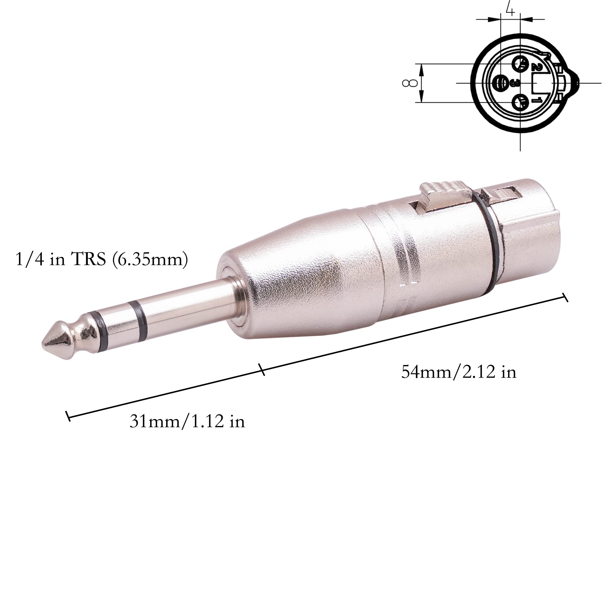 Smithok 4 Pack XLR Female to 1/4" TRS Adapter, Balanced Female XLR to Quarter Inch 6.35mm Male Adapters
