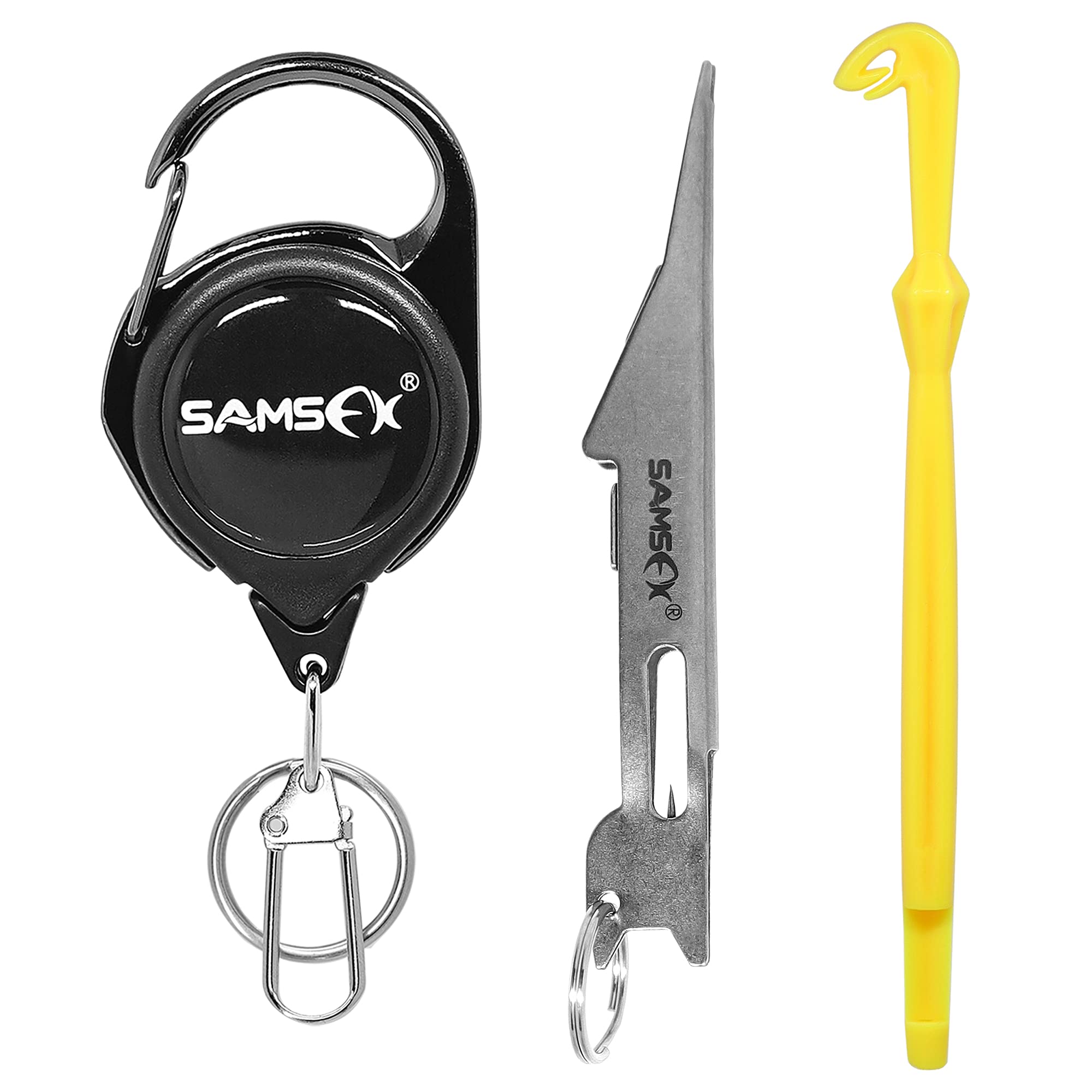 SAMSFX Fishing Magnum Knot Tying Tool and Loop Tyer with Zinger Retractor Combo Fly Fishing Angler Accessories (Silver Knot Tool with Retractor & Loop Tyer)