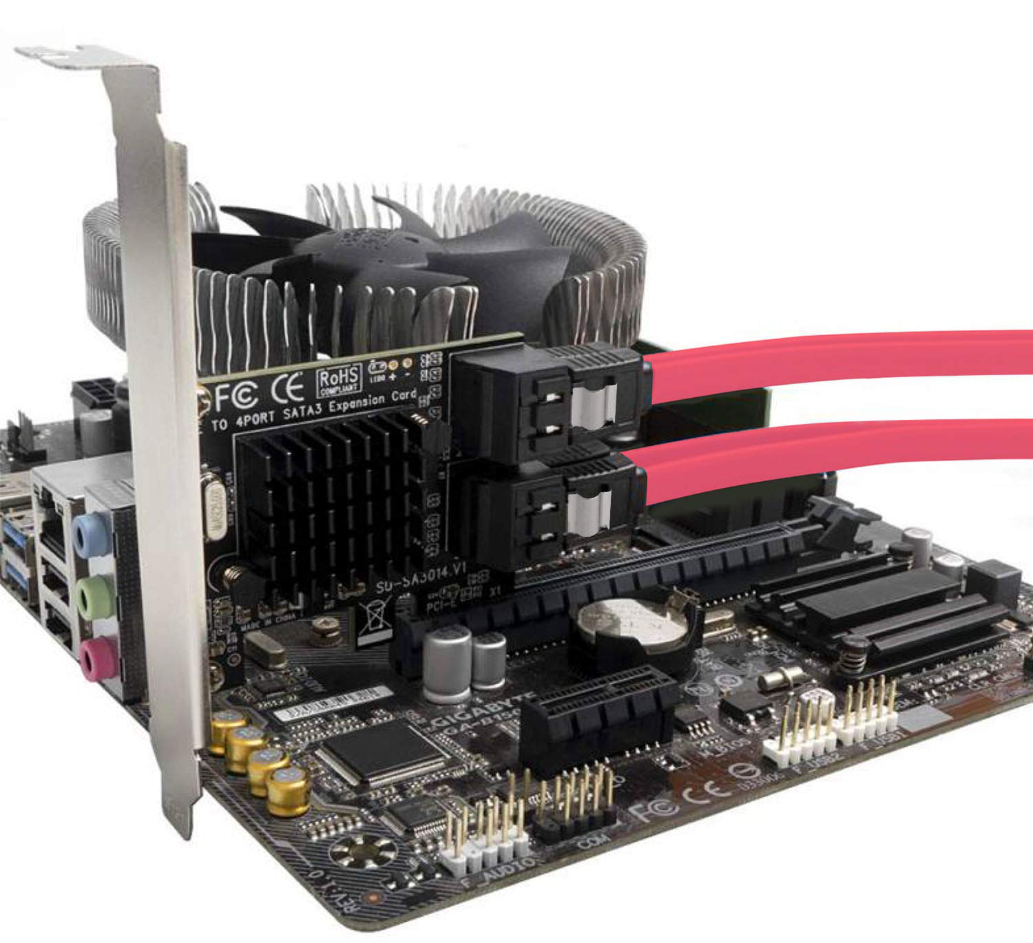 SATA Card 4 Port with 4 SATA Cables, 6 Gbps SATA 3.0 Controller PCI Express Expression Card with Low Profile Bracket Support 4 SATA 3.0 Devices