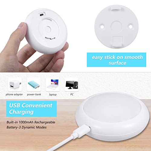Tomshine LED Rechargeable Puck Lights Wireless Closet Lights with 2 Remote Control, Dimmable Under Cabinet Light 16 Colors 3 Modes with Timer Setting 6 USB Cables 6 Packs