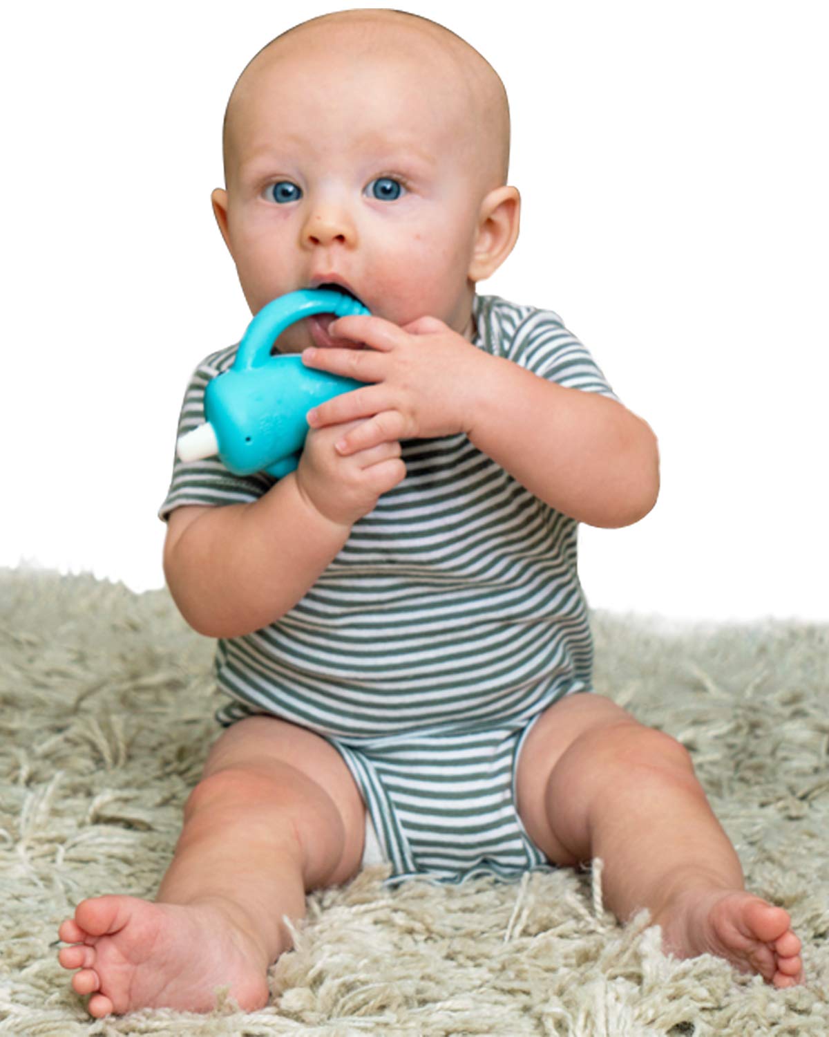 Smily Mia Nora Narwhal Soft Silicone Teething Toy/Toothbrush with Two Handles for 3M+ Babies Teething Pain Relief, Blue