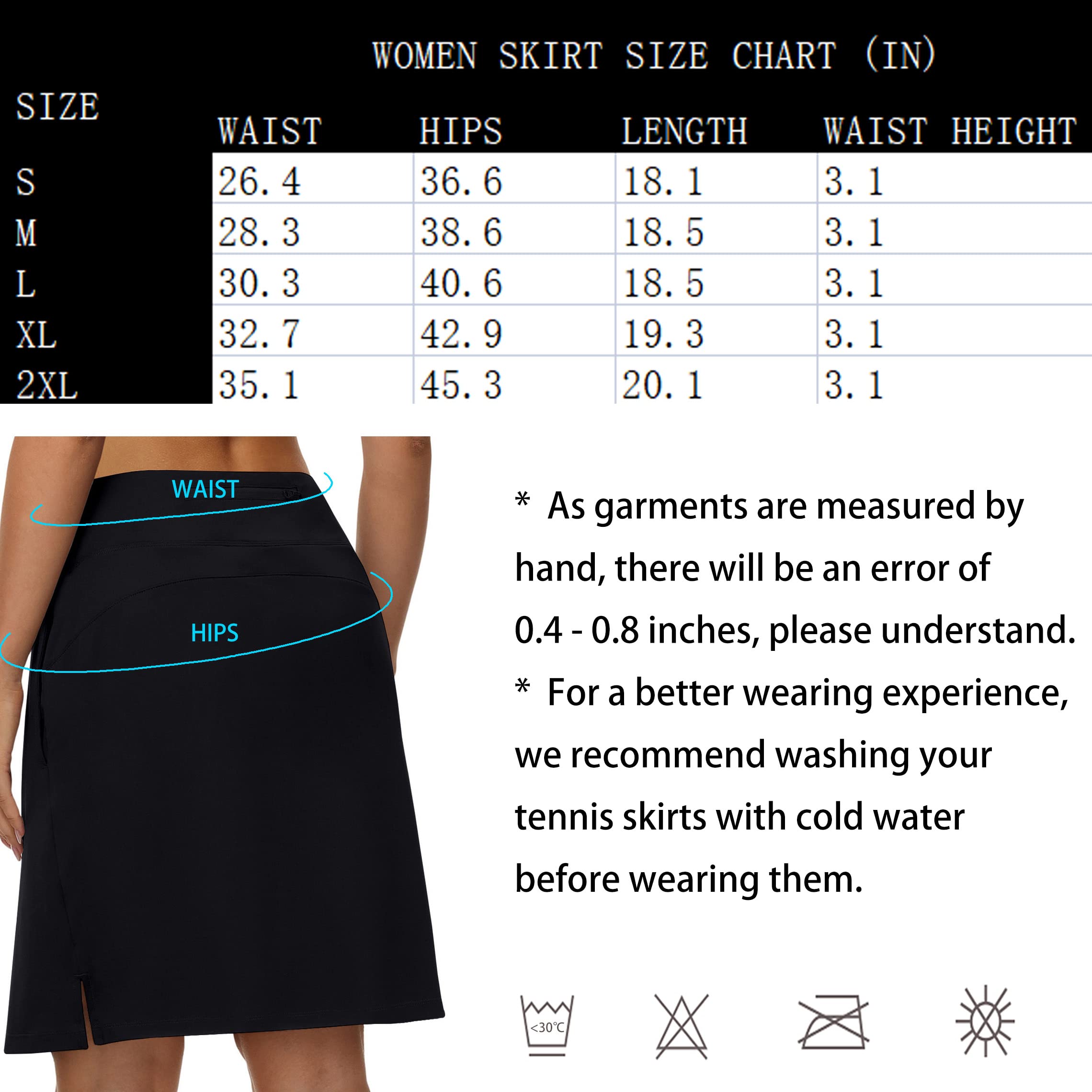 Women's Knee Length Tennis Skirt Large Black Lightweight Modest Long Cute Casual Workout Athletic Golf Skort with Pockets