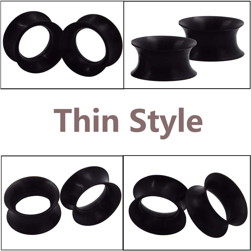 Qmcandy 2 Pair Black Thin Silicone Flexible Ear Skin Hollow Tunnels Plugs Earlets Piercing 00g