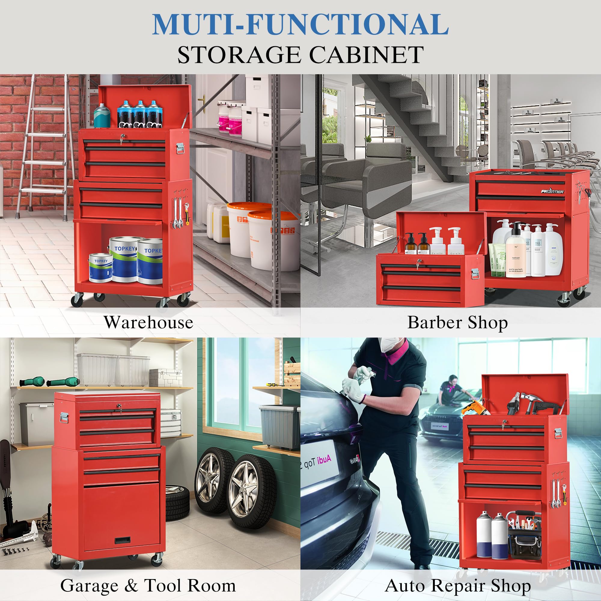 TOPKEY Rolling Tool Chest Cabinet High Capacity Tool Cart Tool Box with Wheels & Locking System, 5-Drawers Toolbox Organizer Detachable Tool Storage Cabinet for Garage, Repair Shop, Workshop