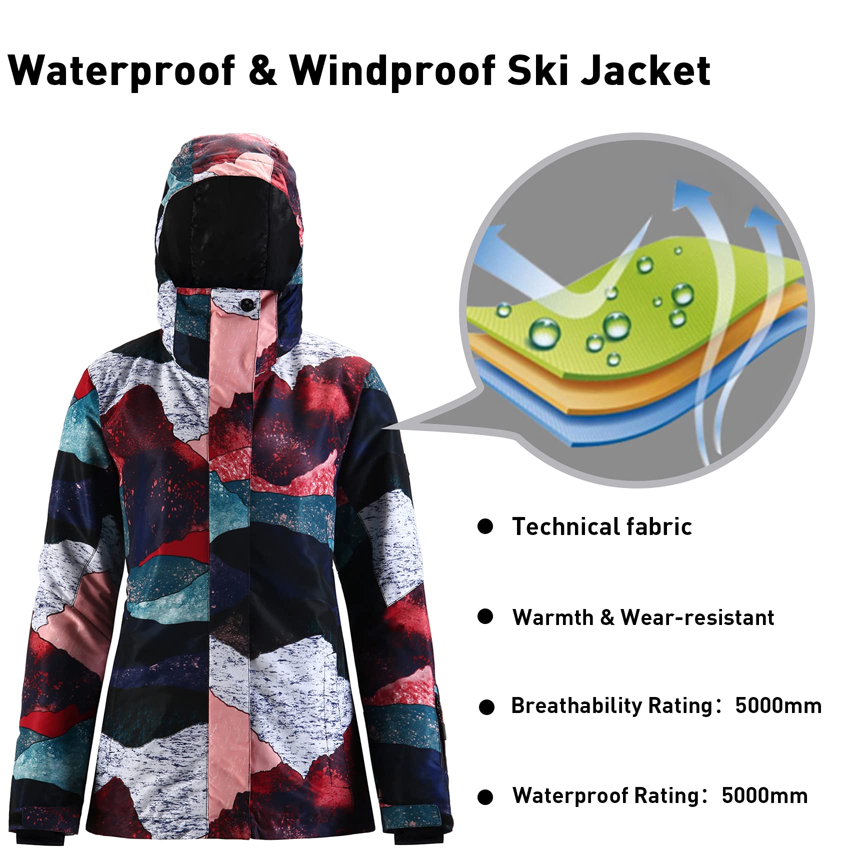 SMN Womens Ski Jackets and Pants Women Snow Jackets and Pants Waterproof Windproof, 705, Medium