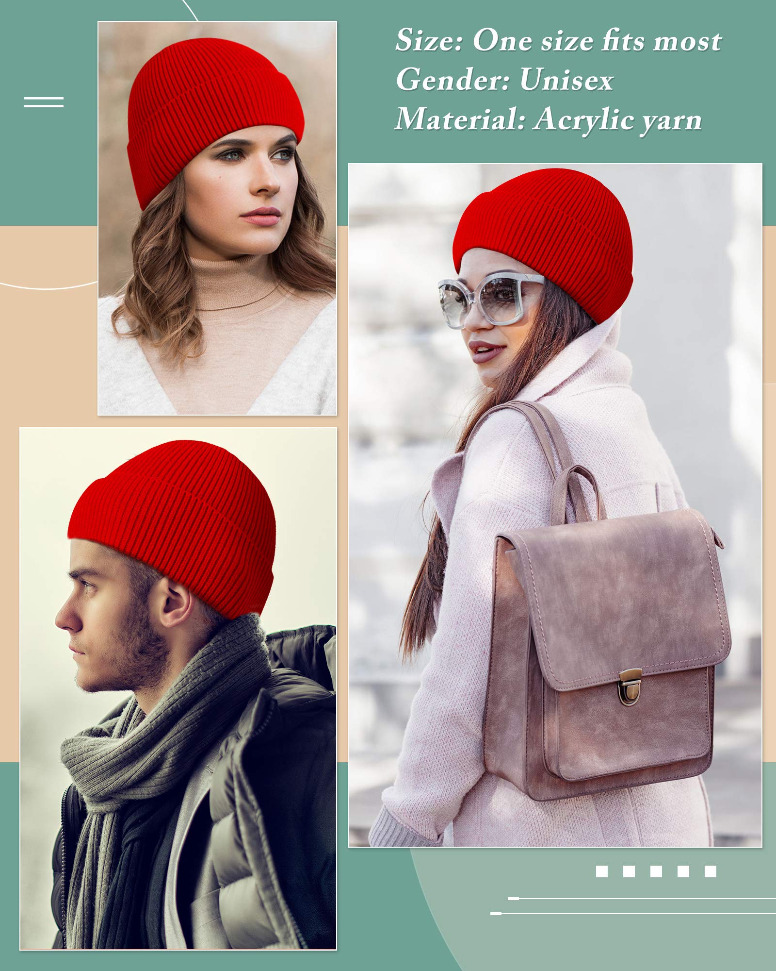 Winter Trawler Beanie Knit Hat Warm Stretchy Slouchy Soft Headwear Daily Ribbed Cap Ski Beanie Hat for Men Women Accessories (Red)