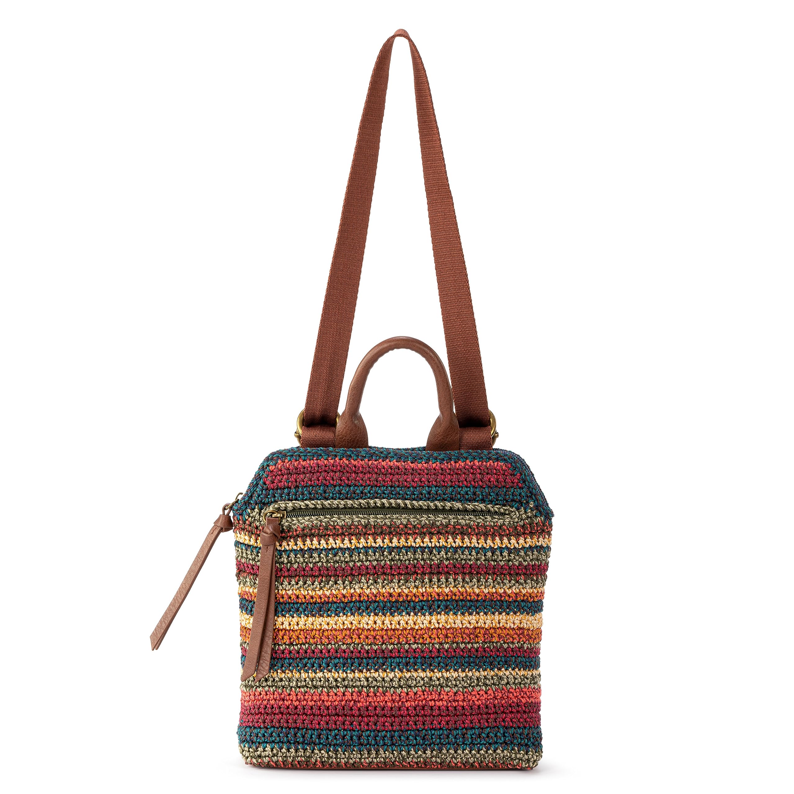 The Sak Loyola Mini Convertible Backpack in Crochet, Adjustable Convertible Strap, Woodland Stripe