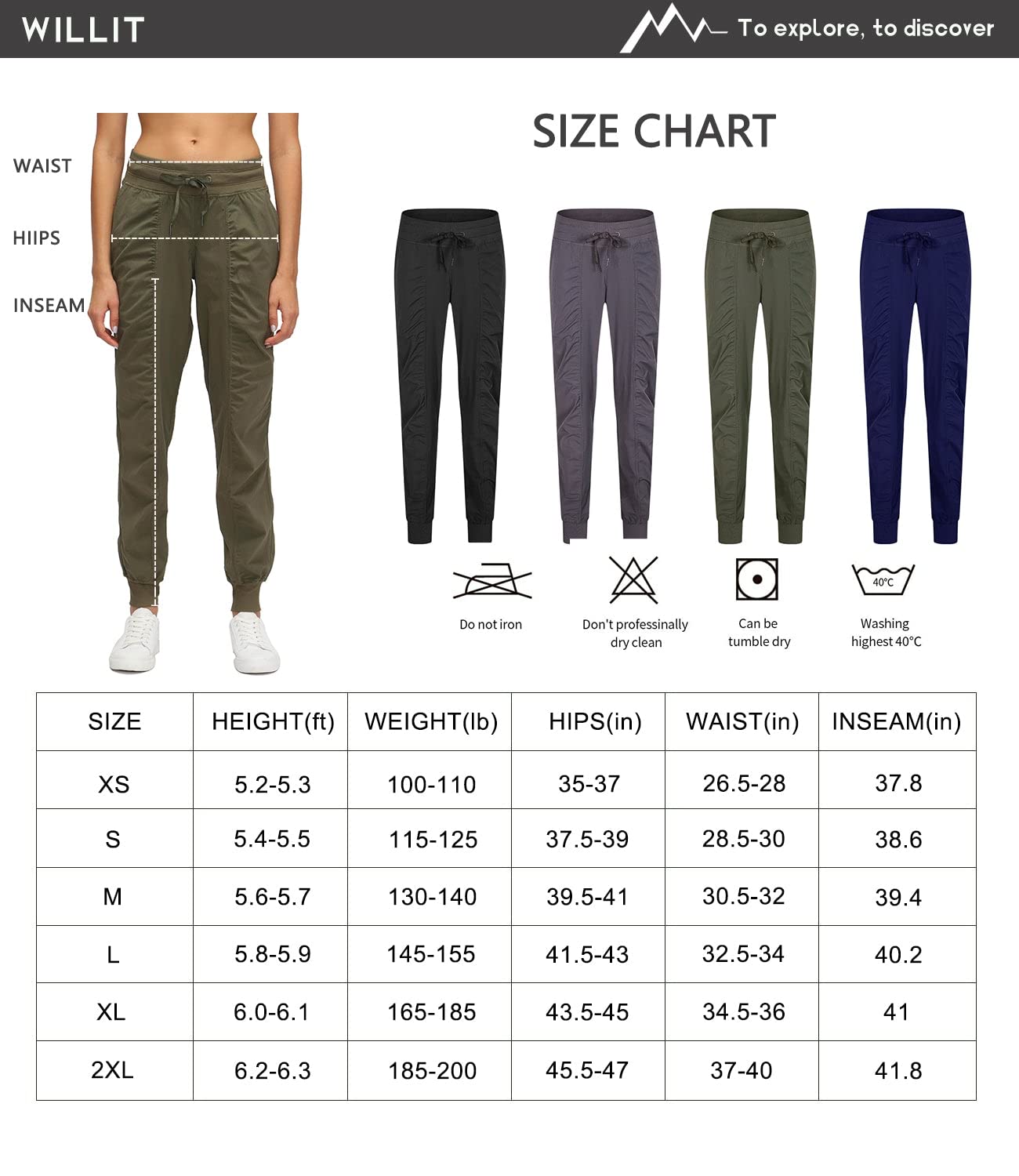 Willit Women's Studio Joggers Hiking Travel Dance Pants Striped Workout Lounge Drawstring Pants with Pockets Army Green S