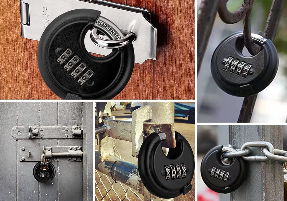 WULALACK 70mm Combination Discus Lock, Disc Padlock Combination for Garage, Outdoor Fence, Shed, Storage Unit, Trailer, 1 Pack