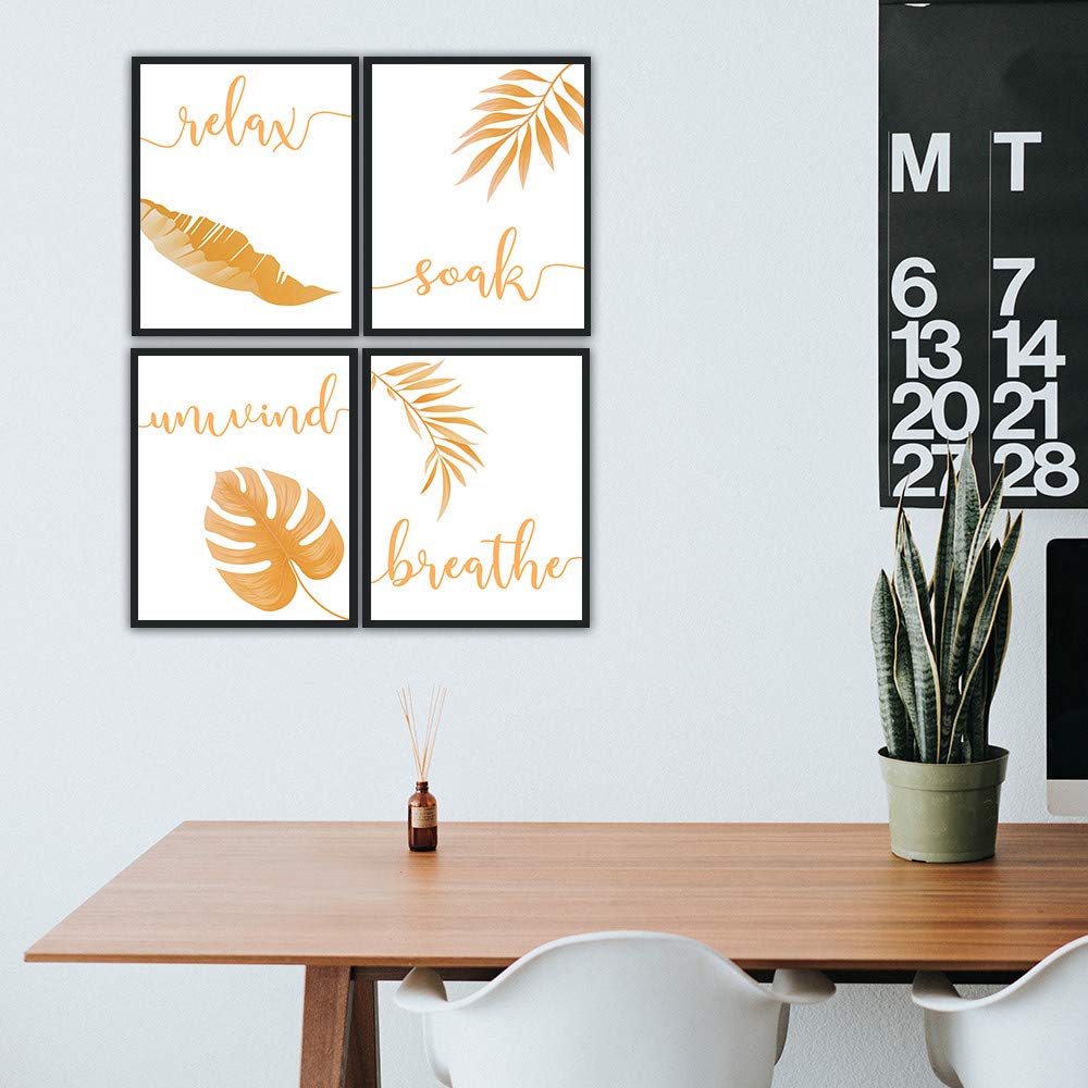 Terracotta Bathroom Decor - Relax,Soak,Unwind,Breathe Leaves Wall Art - Set of 4 8 x 10 Unframed Prints - Yoga Studio Art - Spa Decorative Photos - Home, Office, Classroom,Dorm Palm Tree Leaf Monstera