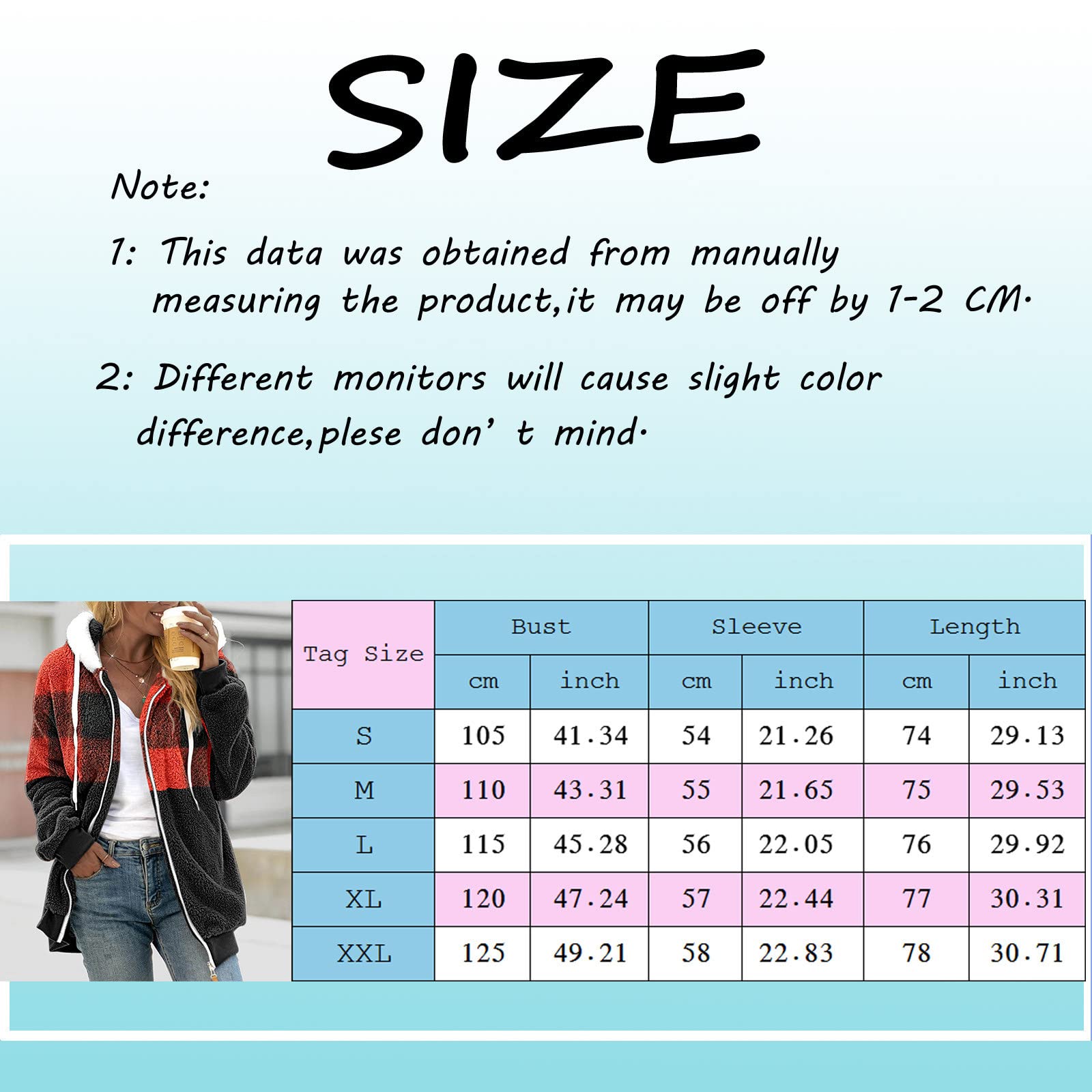 Women's Plaid Fleece Hooded Jacket Flannel Lined Long Sleeves Drawstring Sweatshirt Fuzzy Shirt Coat Blouse Tops