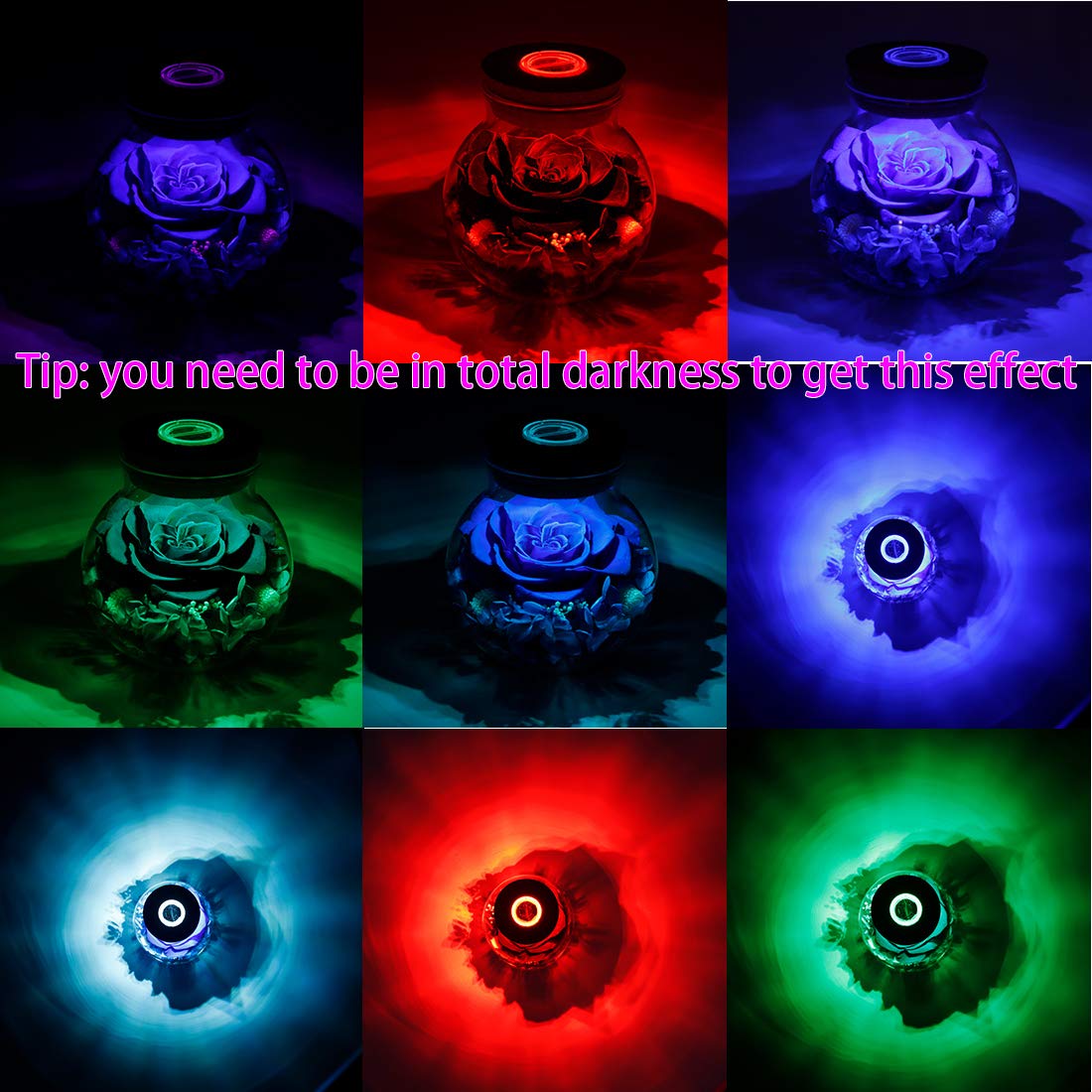 roliys Preserved Real Roses with Colorful Mood Light Wishing Bottle, Eternal Rose,Never Withered Flowers, Table Decor,Christmas Anniversary Valentine's, Blue 4.3inch, 1pcs