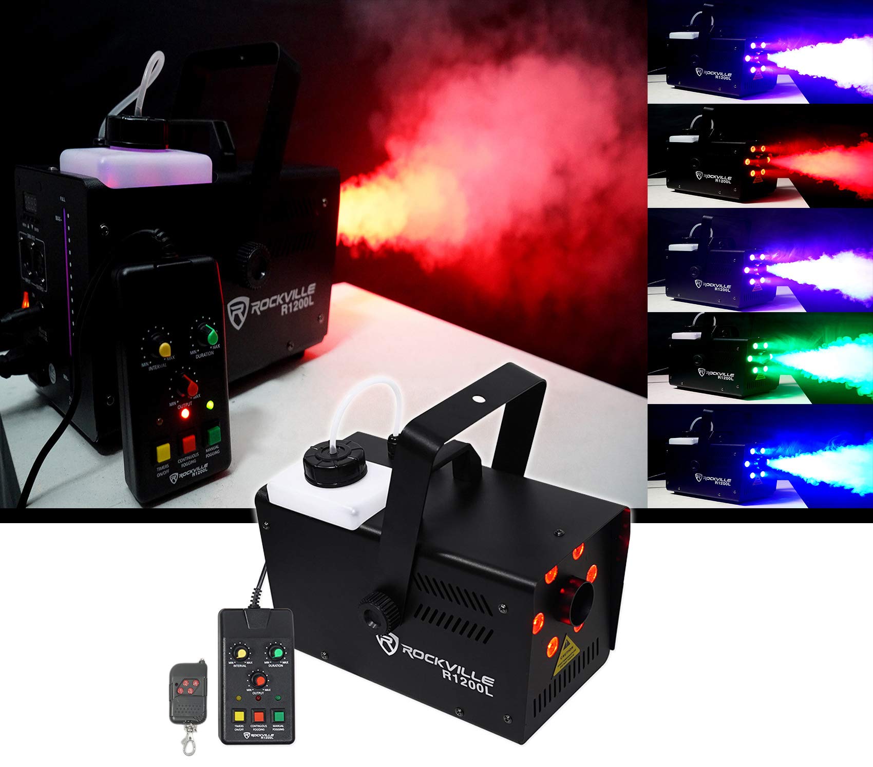 Rockville R1200L Fog/Smoke Machine w LED's, 7 Channel DMX+2 Remotes+Gallon Fluid