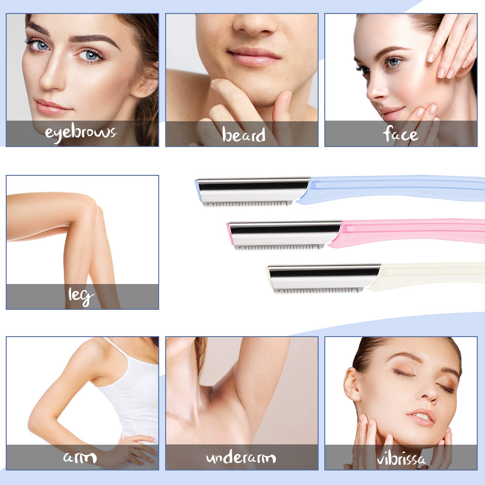 ThEast Eyebrow Razor,7 PCS Eyebrow Kit,Multipurpose Exfoliating Dermaplaning Tool Face Razors for Women, Including 1 PCS Scissors,6 PCS Eyebrow Shaver,Storage Bag