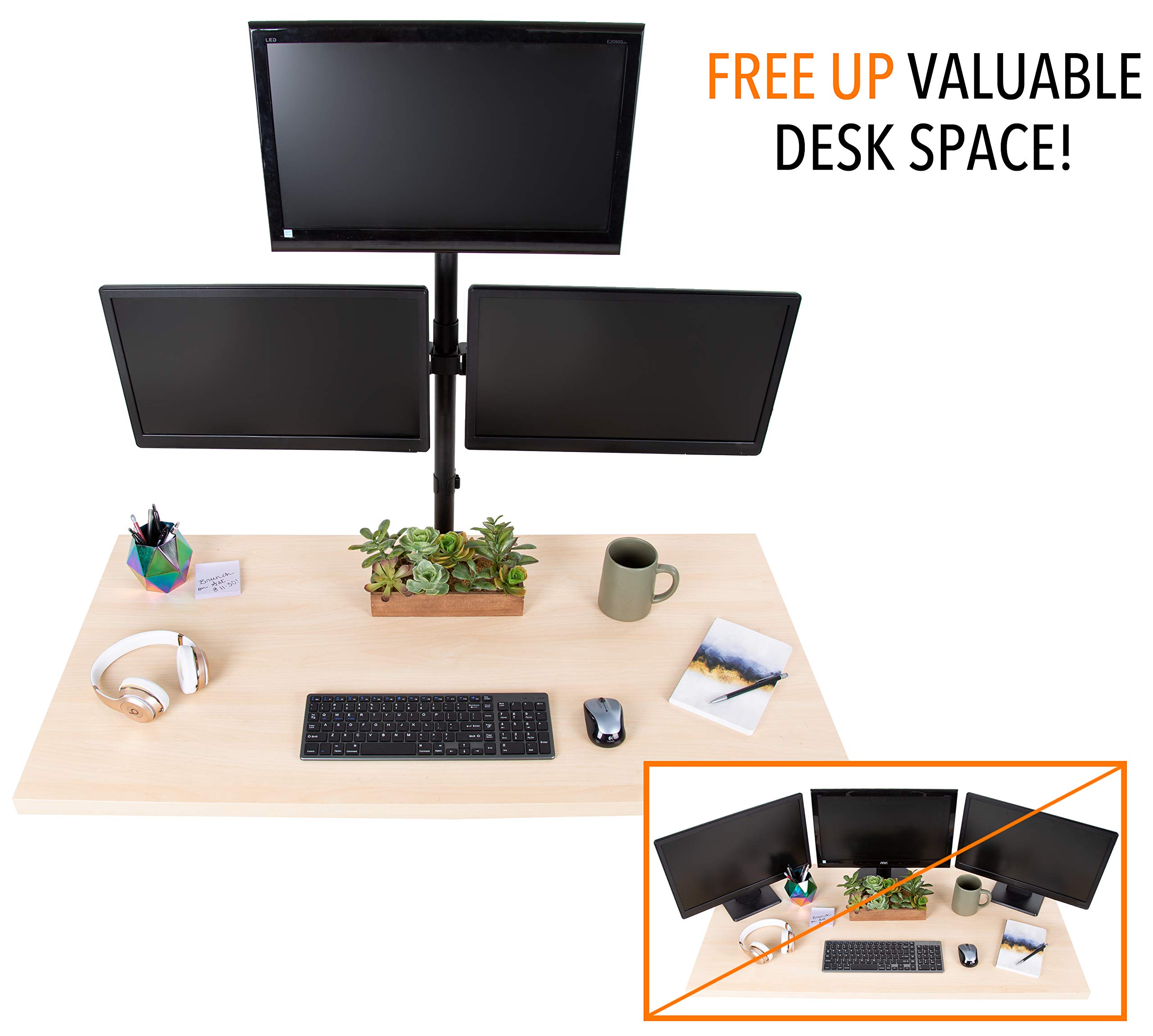Stand Steady Triple Monitor Desk Stand with Clamp-On Base, for Home or Office Use, Height Adjustable Computer Monitor Stand with Full Articulation VESA Mounts, Fits Most LCD/LED Monitors 13-32 Inches
