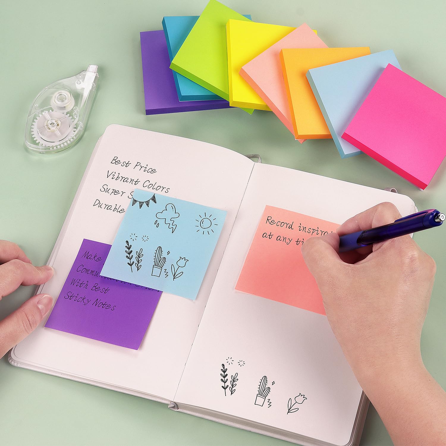 Sticky Notes 3x3 Self-Stick Notes 6 Bright Multi Colors Purple Sticky Notes 6 Pads 100 Sheet/Pad (6)