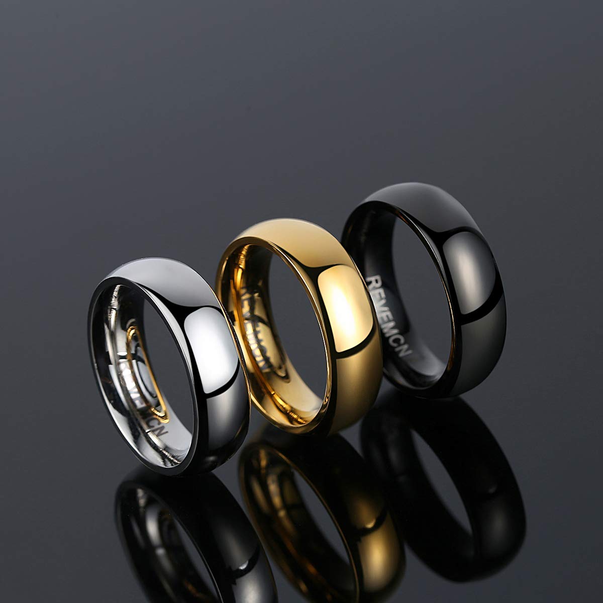 REVEMCN 2mm 3mm 4mm 5mm 6mm Stainless Steel Polished Finish Wedding Band Ring for Men Women 3 Color a Set (6mm, 11)
