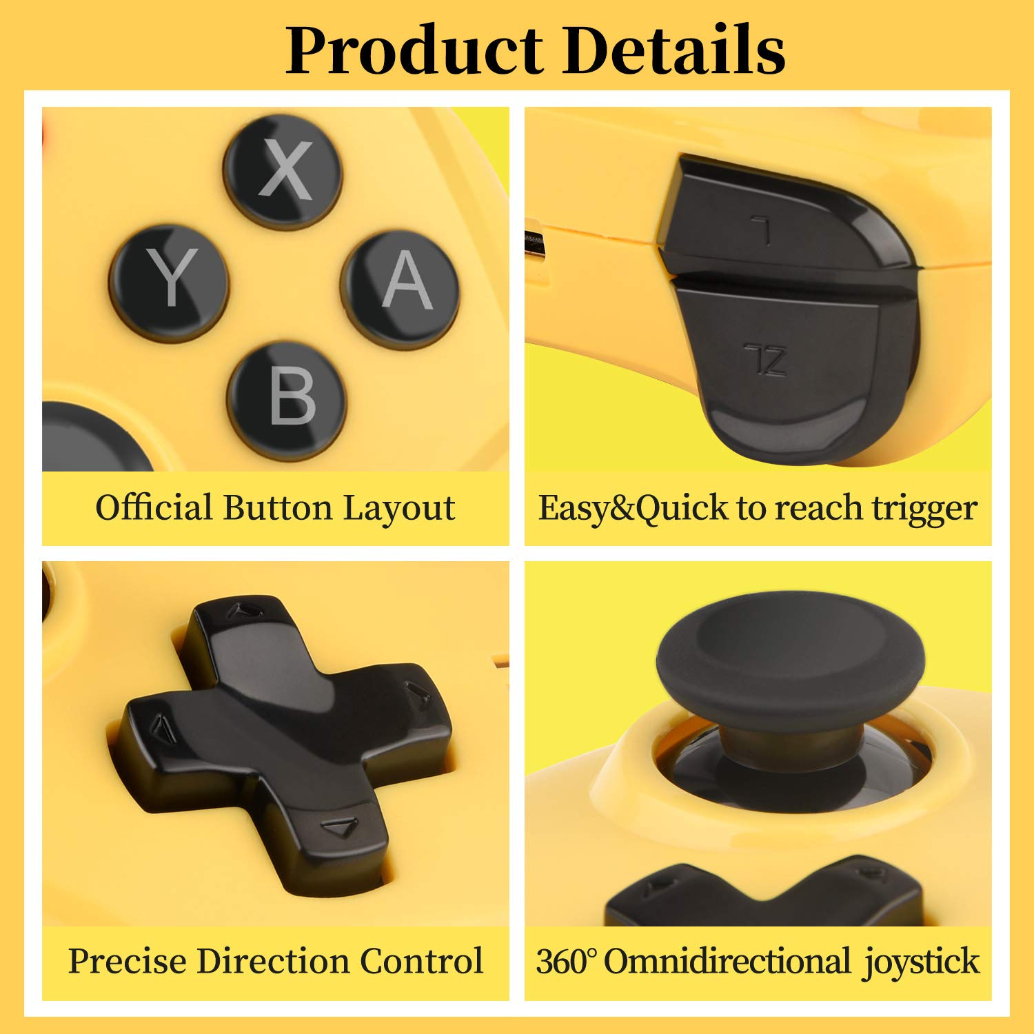 Wireless Controller for Switch/Switch Lite, Wireless Pro Controller 600mAh with 6 Axis, Joystick, Dual Vibration Turbo (with Charging Cable)