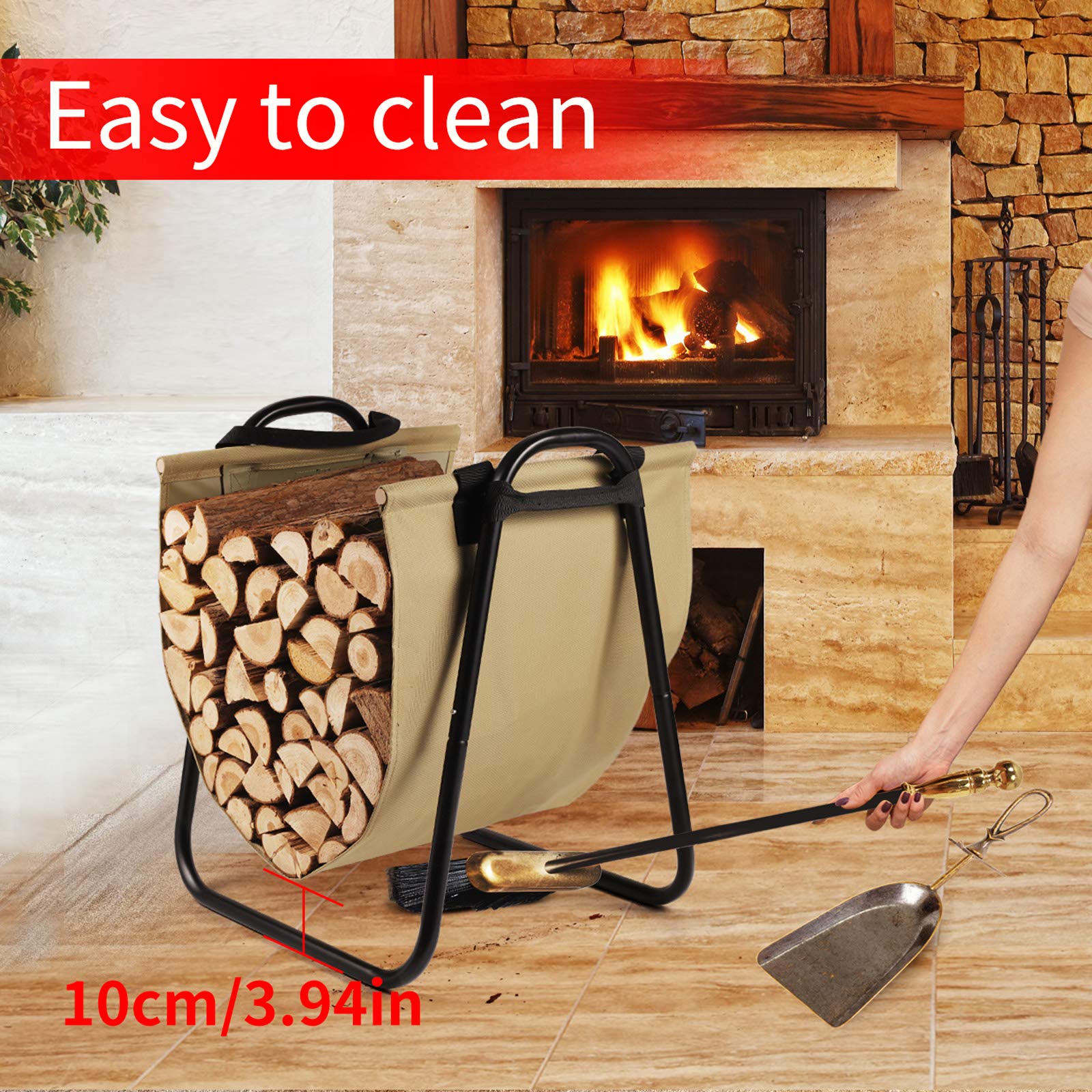 TJ.MOREE Fireplace Log Holder Rack with Canvas Log Carrier for Indoor Outdoor Wood Storage Log Bin Heavy Duty (Olive Drab Faded)