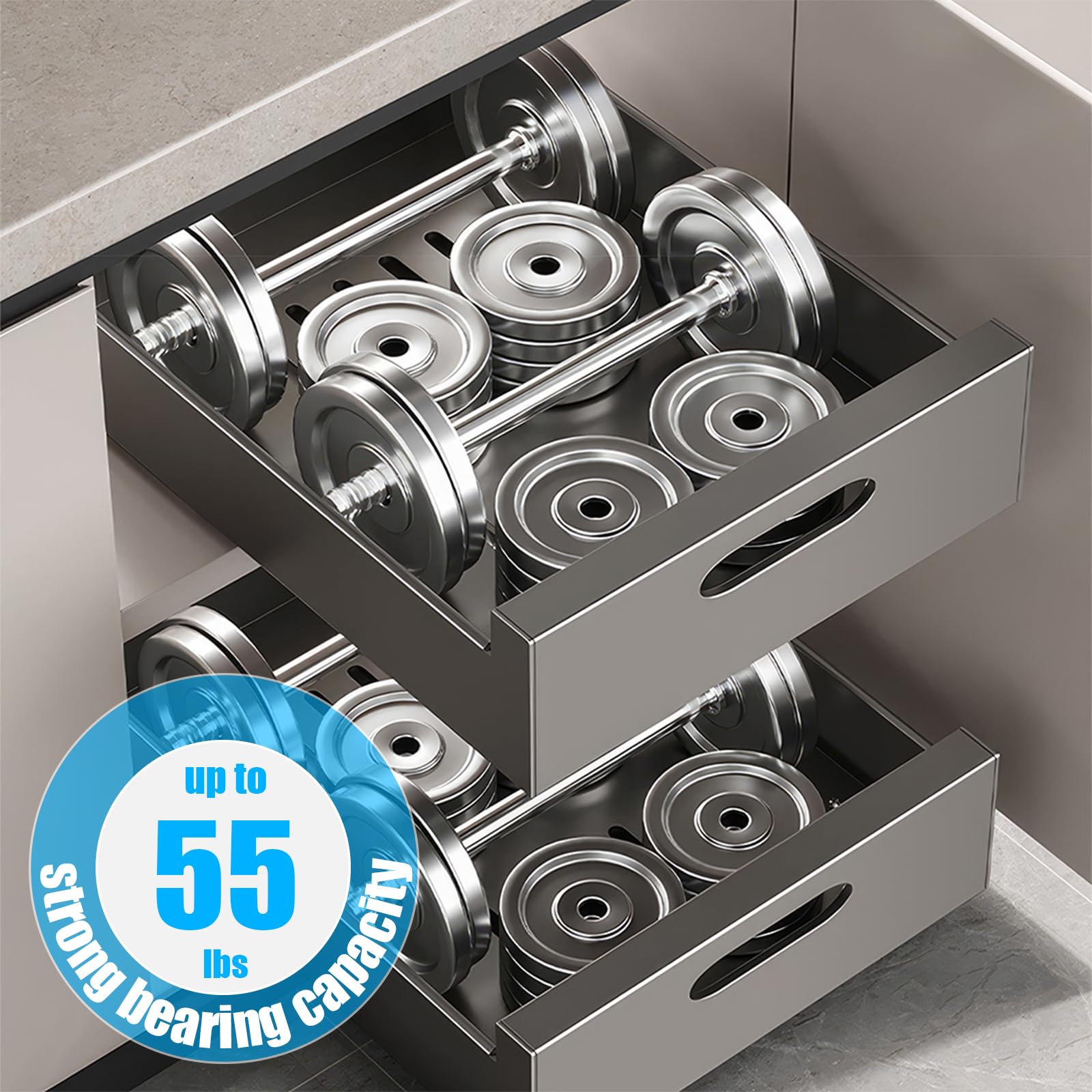 Pull Out Cabinet Organizer, Fixed with Adhesive Film, Slide Out Pantry Shelves, Pull-Out Drawers, Sliding Under Sink Storage Organization, for Kitchen, Living Room, Bathroom, 16.9"D x 11.8"W x 3.1"H