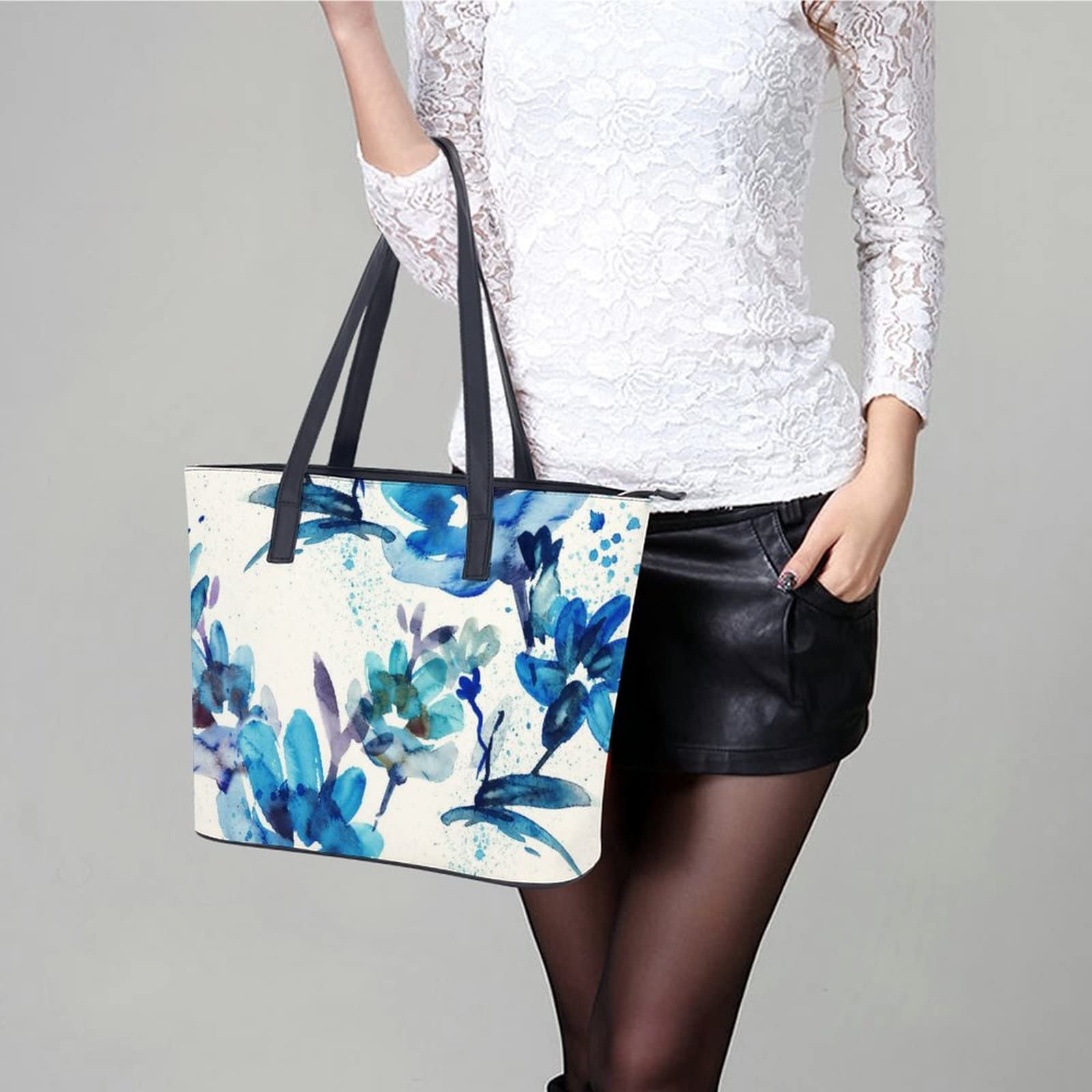 Womens Handbag Flowers Floral Pattern Leather Tote Bag Top Handle Satchel Bags For Lady