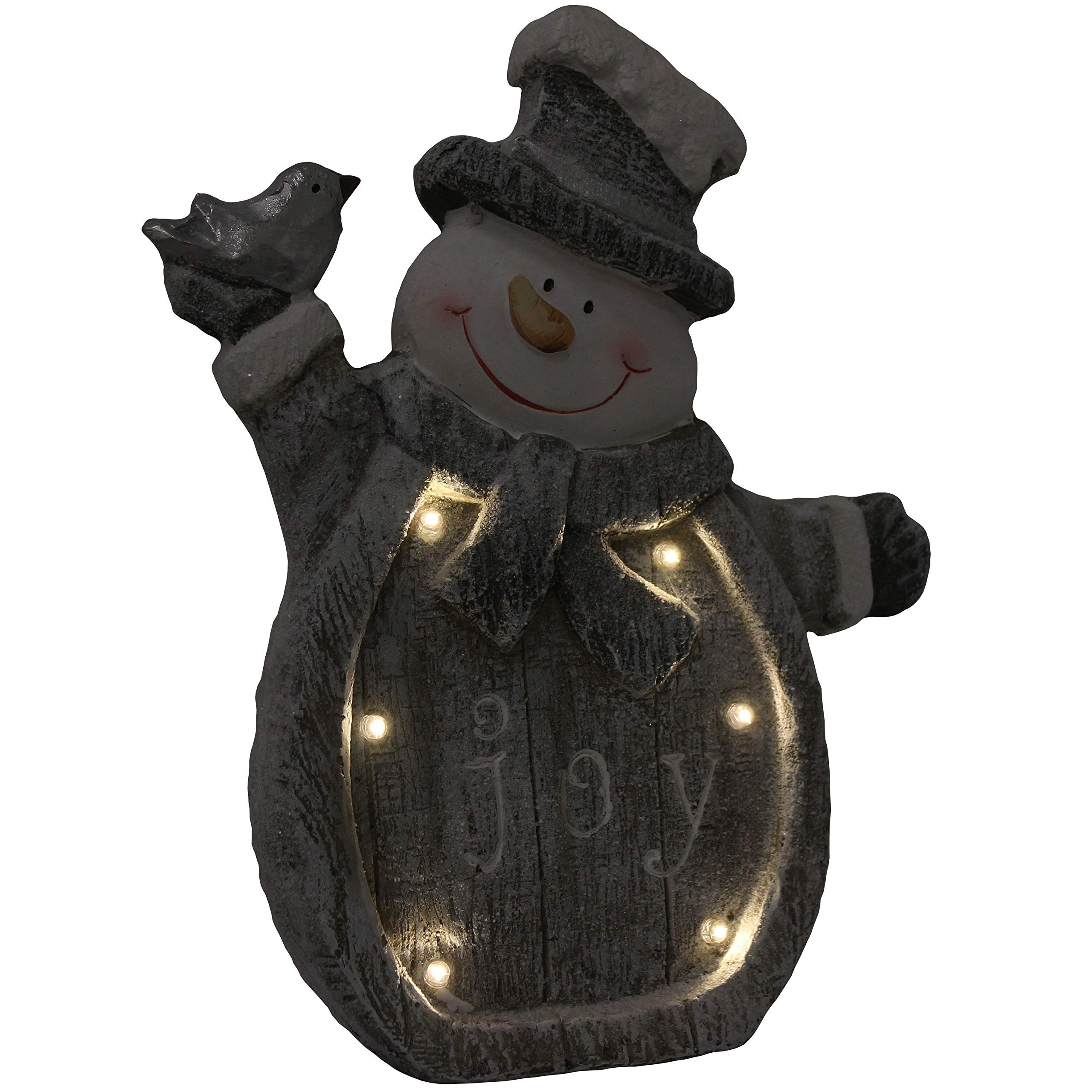 Sunnydaze Joyful Snowman 15-Inch Indoor Christmas Decoration with LED Lights - Battery Operated Pre-Lit Accent