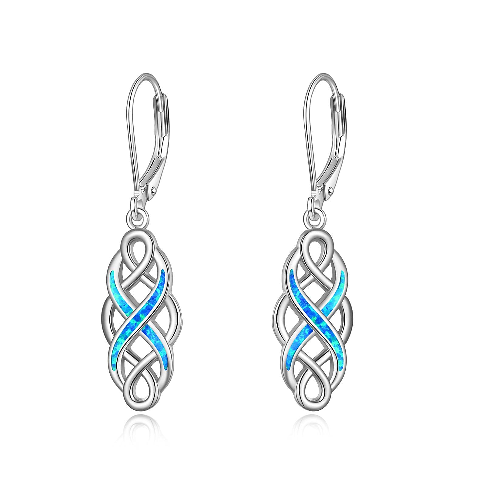 YFN Sterling Silver Celtic Knot Dangle Earrings Good Luck Irish Celtic Knot Vintage Dangles for Women (Blue Opal Celtic Knot Earrings)