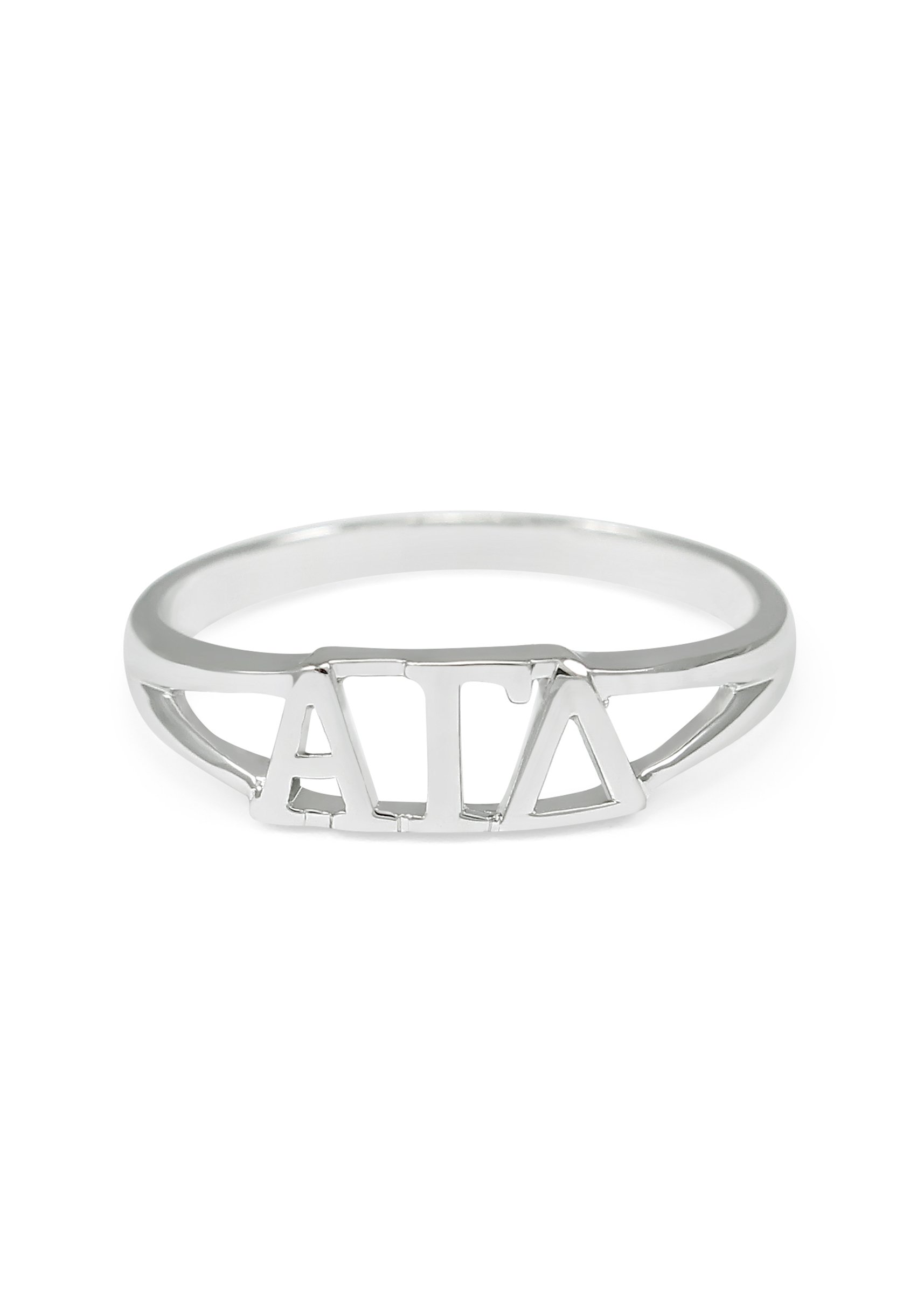 The Collegiate Standard Sterling Silver Alpha Gamma Delta ring with cut-out letters size 6