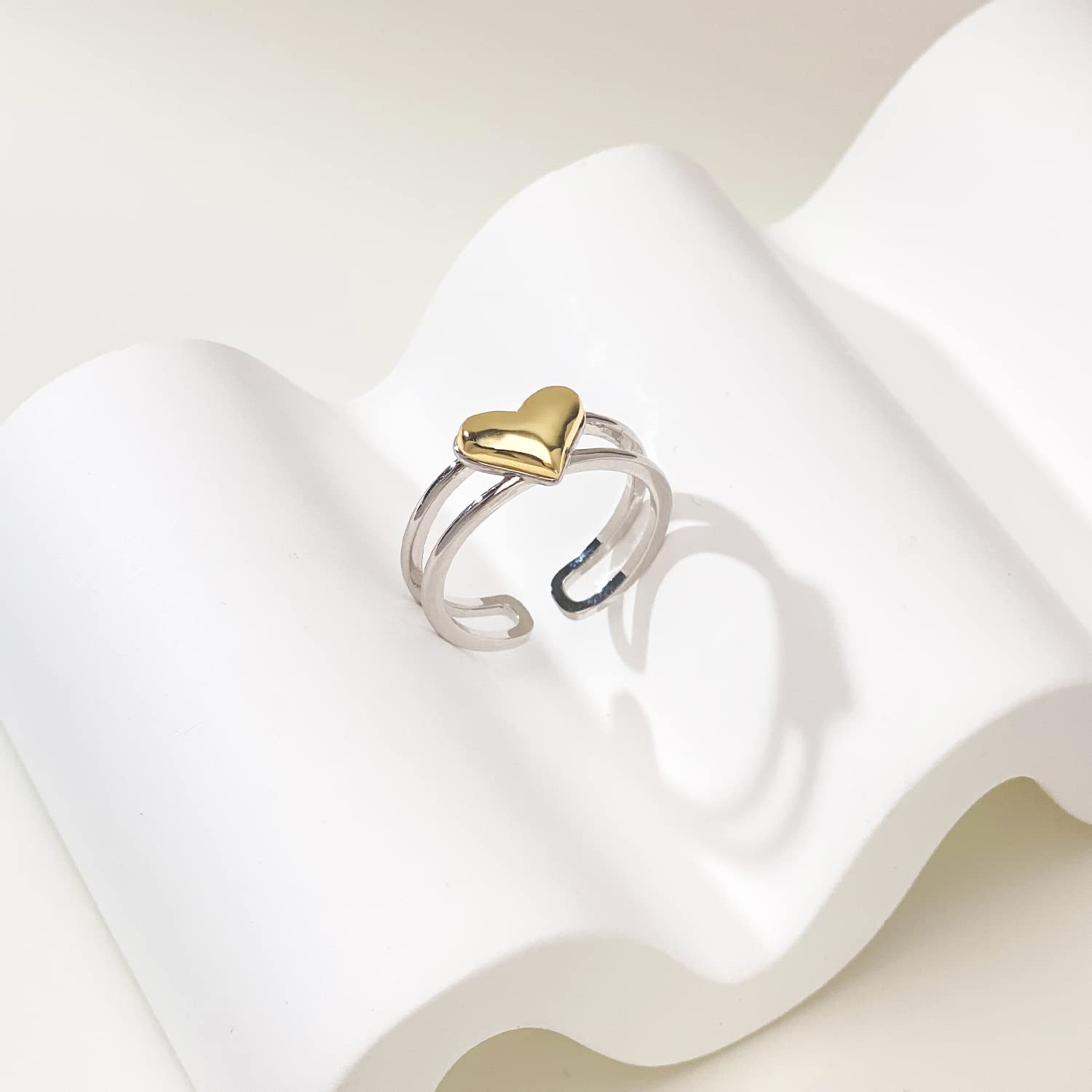 VIENNOIS Heart Shape 14k Gold Plated Copper Adjustable Open Ring for Women