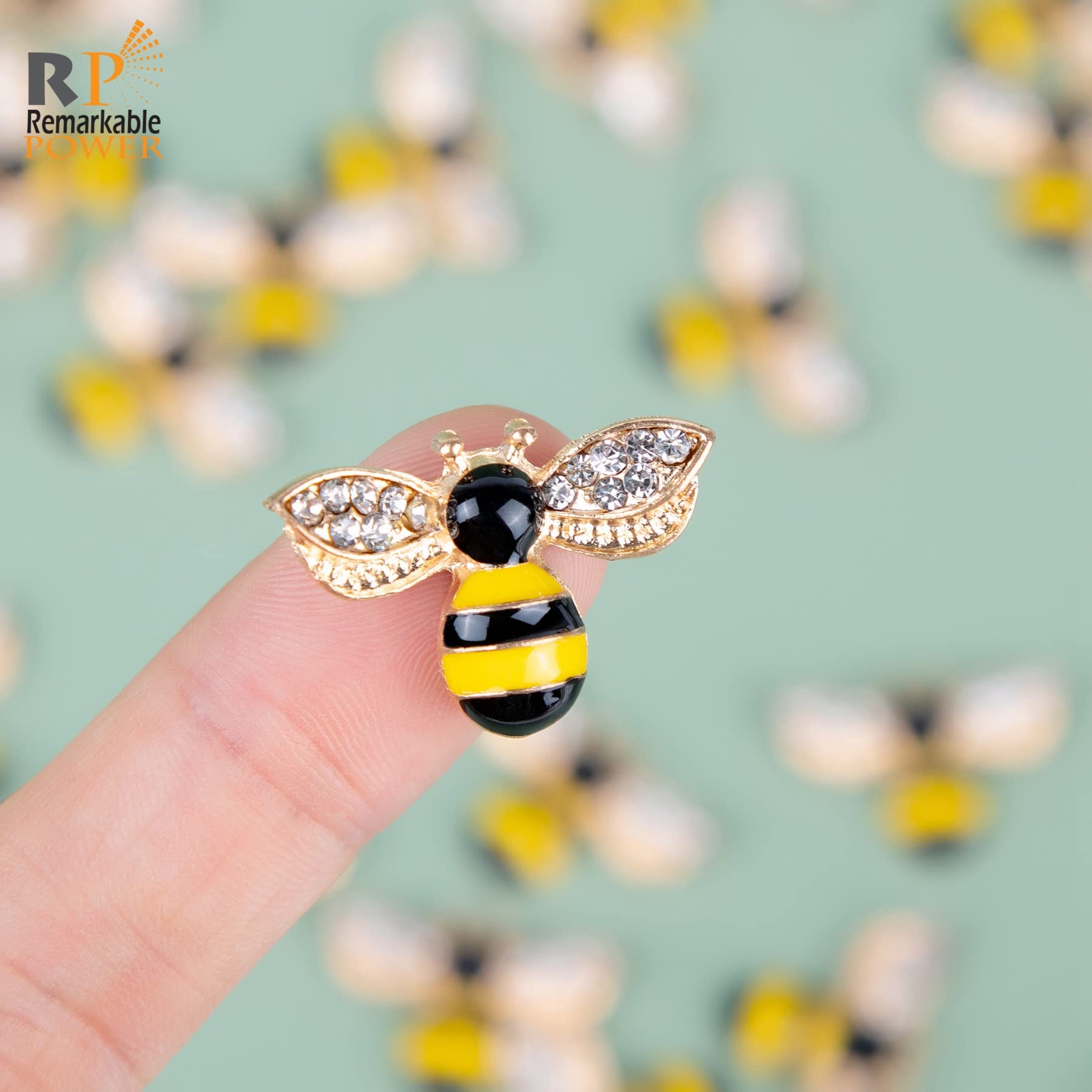 RP Remarkable Power, 40 Pack Bee Charm Pendants with Rhinestone Alloy Honeycomb Charms for DIY Jewelry Making