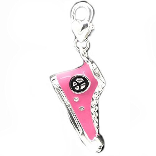 Sexy Sparkles Pink Enamel Converse Shoe Charm Pendant for European Clip on Charm Jewelry with Lobster Clasp