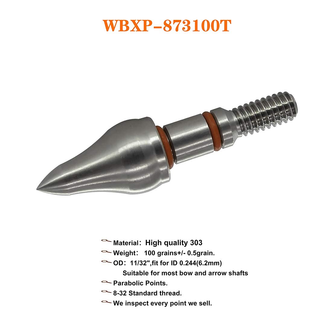 Wisdom Stainless Steel Archery Field Points 100 Grains, Easy Pull Various,OD 9/32"(7.14mm) 19/64''(7.54mm) 5/16''(7.94mm) 11/32''(8.73mm) Screw in Archery Field Tips (11/32''Combo Point, 100grains)