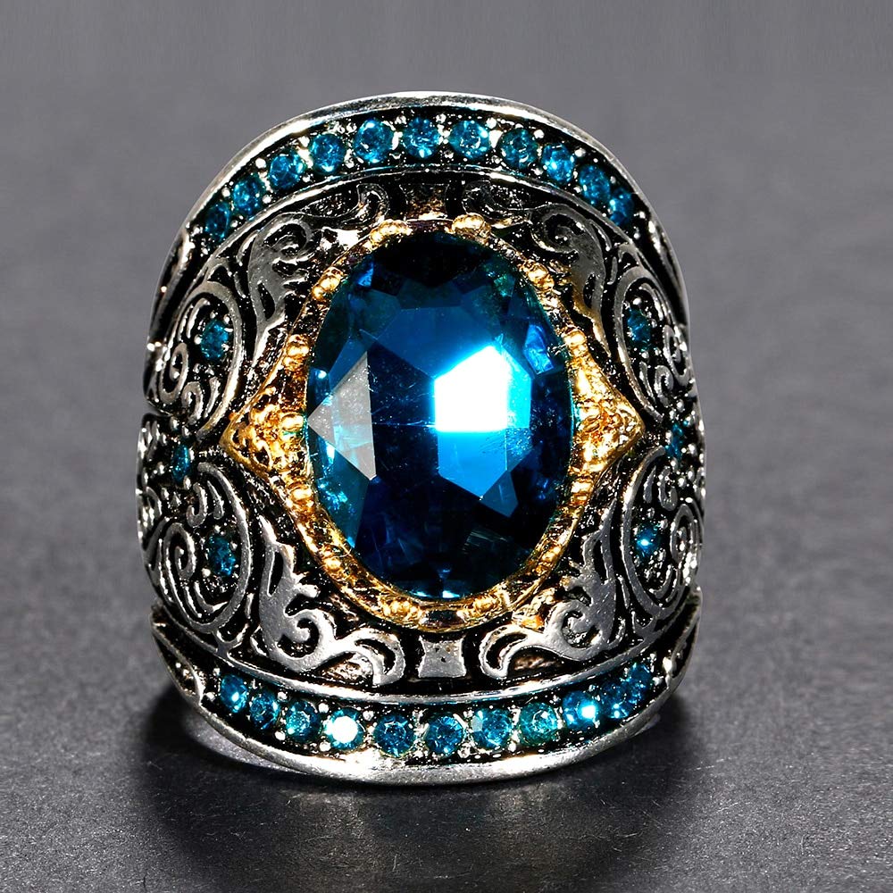 Vintage Peacock Blue Gemstone Ring Jewelry Gift for Women (6)