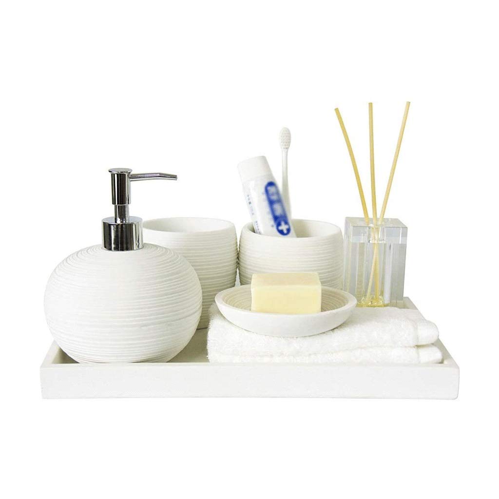 Soap Dispenser Hand Soap Dispenser Bathroom Accessories Set, 4 Pieces Resin Bath Ensemble White Brushed Sphere Soap Dispenser Pump,Tumbler, Soap Dish Manual Soap Dispenser Soap Dispenser with Pump ( C