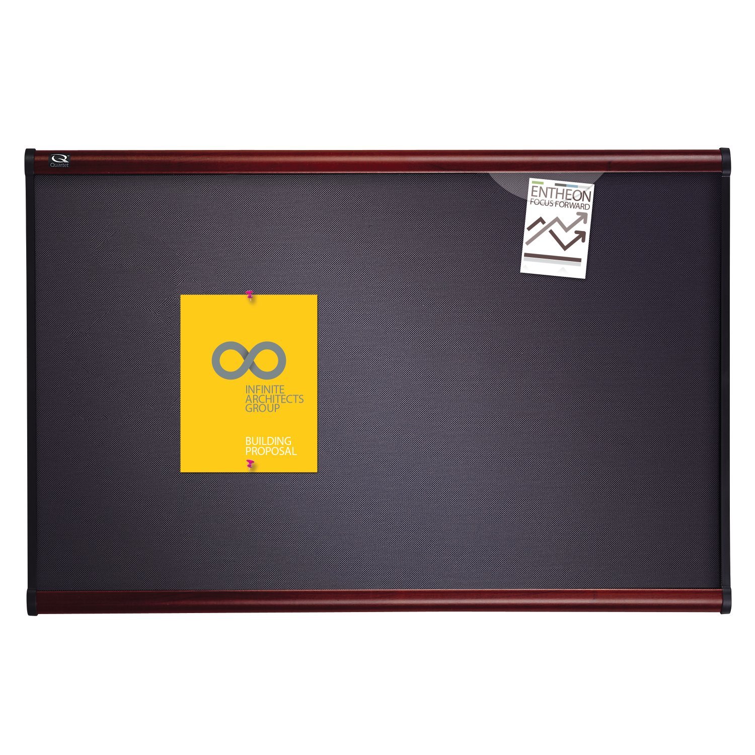Quartet Prestige Grey Diamond Mesh Fabric Bulletin Board, 4 x 3 Feet, Mahogany Finish Frame (B444M)