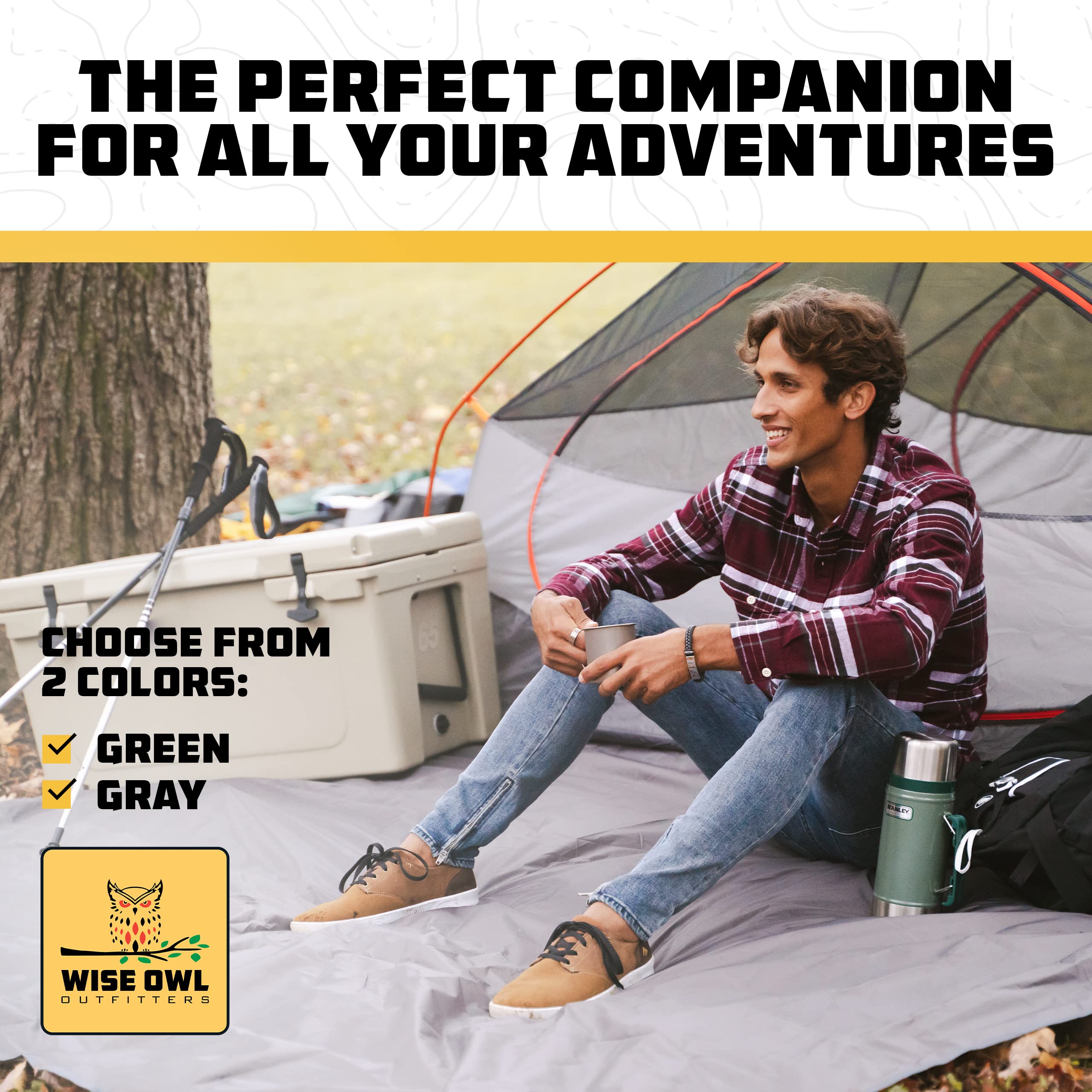 Wise Owl Outfitters Camping Tarp Waterproof for Under Tent - Camping Gear Must Haves w/Easy Set Up Including Tent Stakes and Carry Bag - Medium Grey