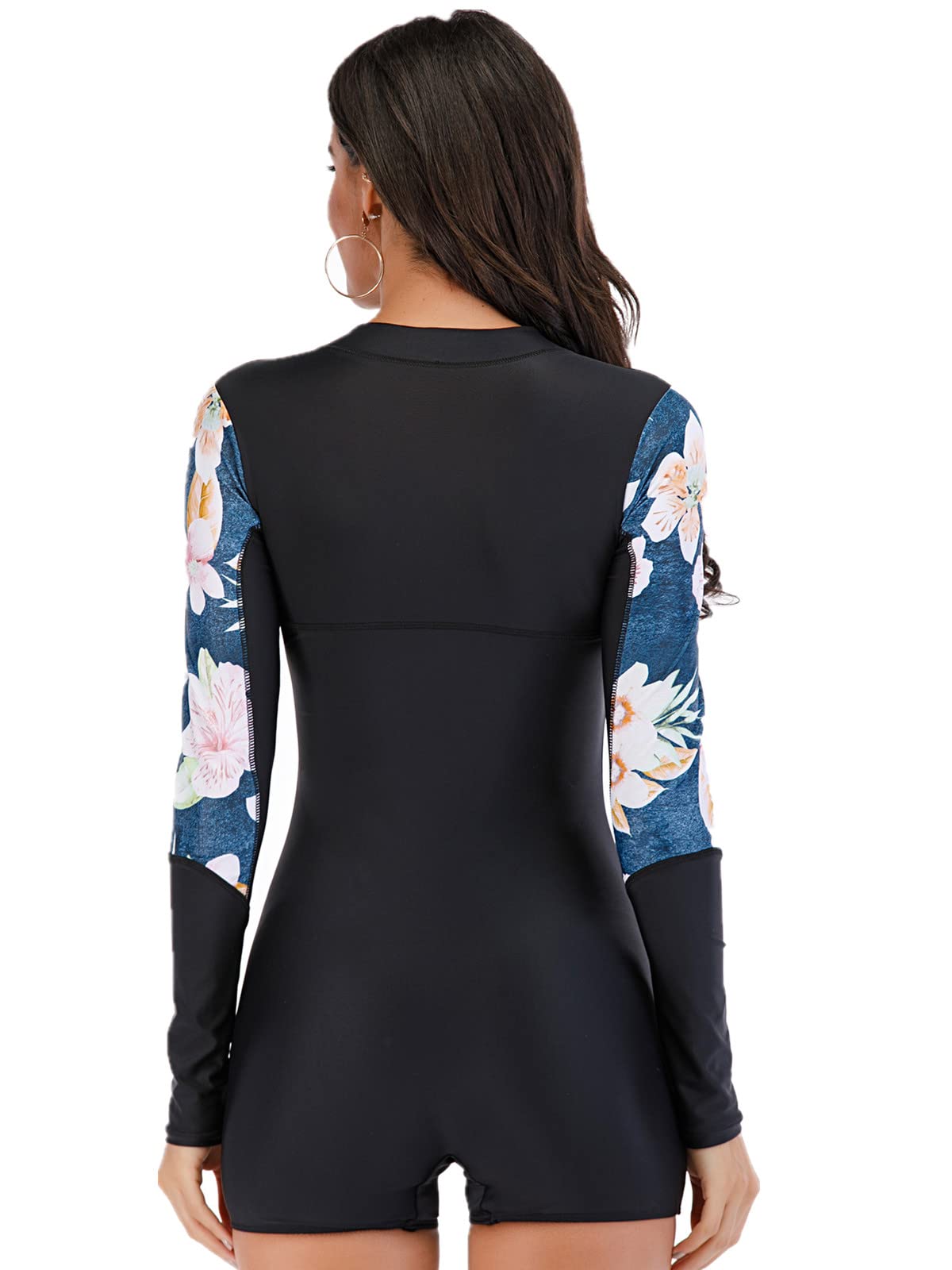 Women's UV Sun Protection Long Sleeve Print Rashguard Black with White 12-14