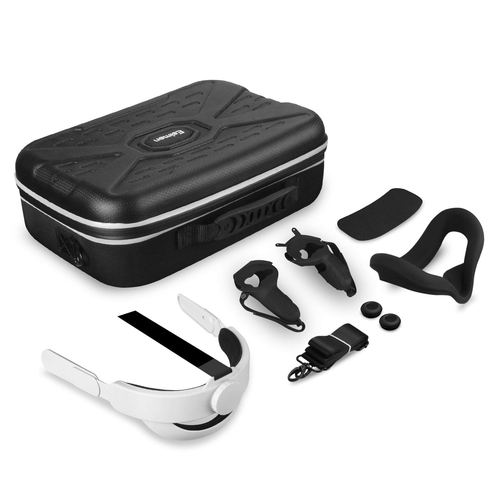Esimen All-in-one Hard Case for Oculus Quest 2 Elite Strap Face Mask Grip Cover Accessories Set Carrying Bag,includes K3 Elite Strap, Lens Protect Cover (Case+Accessories Set)