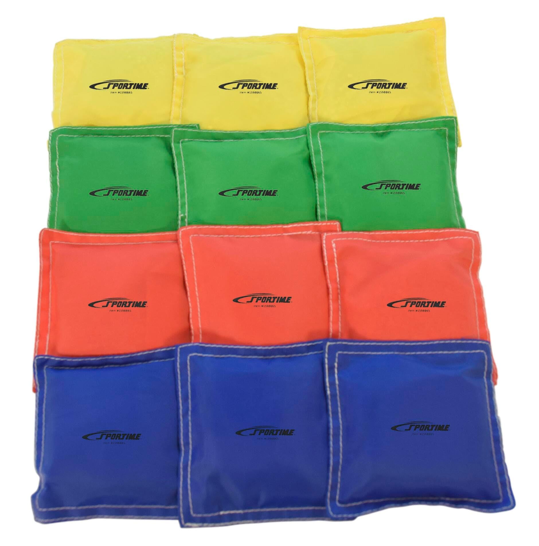 School Smart 1004608 Nylon Sportime Heavy Duty Bean Bag, Assorted Color, 4" W x 4" L, Manila (Set of 12)