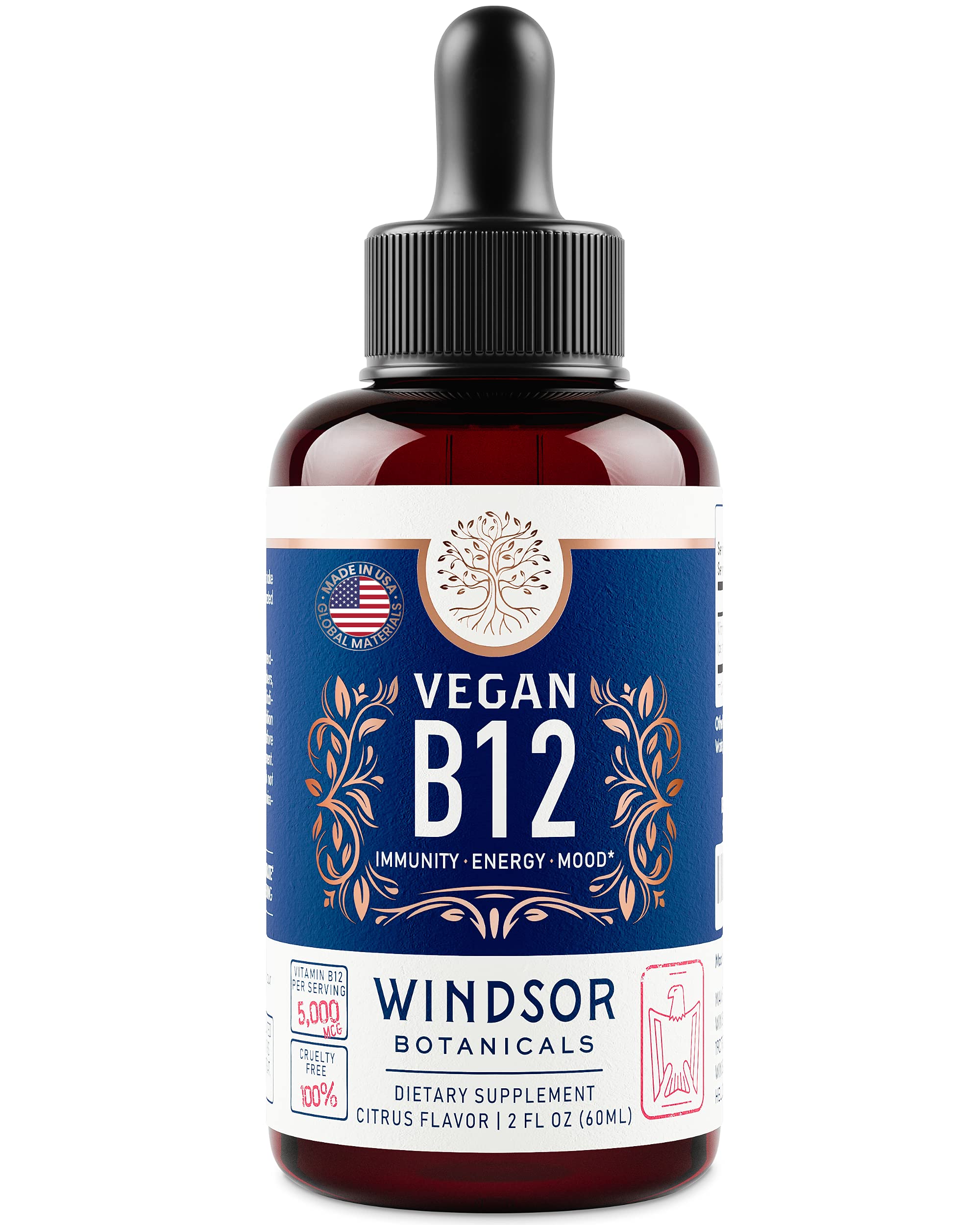 Vegan Vitamin B12 Liquid - Max Strength B12 Vitamins 5000 mcg Methylcobalamin Supplement - Liquid Vitamin B12 Sublingual Drops - Liquid B12 Vitamins Mood, Energy Support - Citrus Flavor B 12, 2oz