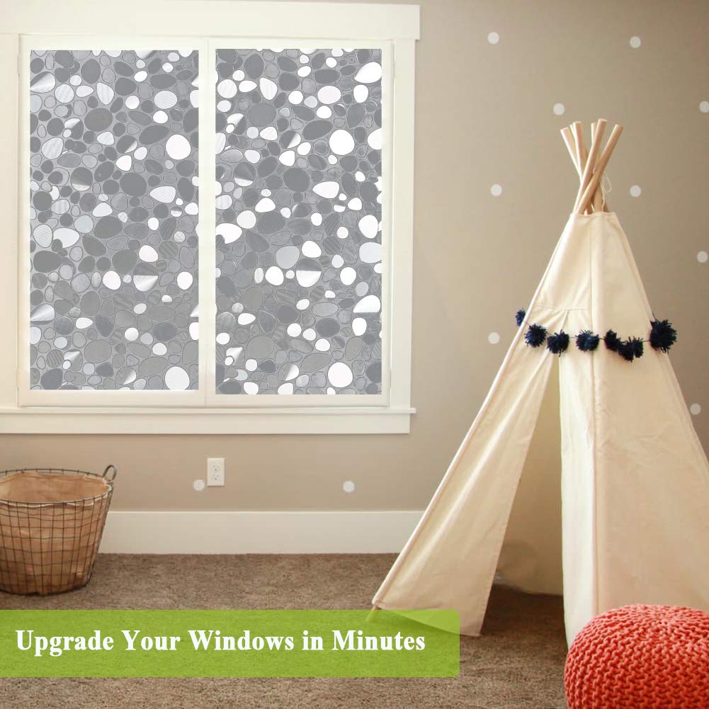 Stained Glass Window Film Decorative 3D Stones Window Cling No Glue Privacy Glass Stickers,UV Blocking Heat Control Static Cling Window Tints,17.5 x 78.7 Inches